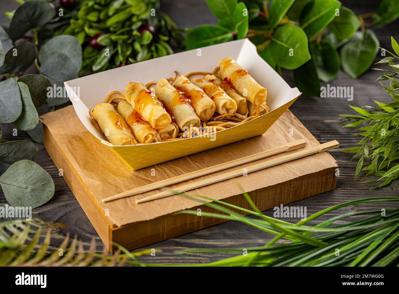Fried chinese spring rolls with sweet chili sauce Stock Photo - Alamy