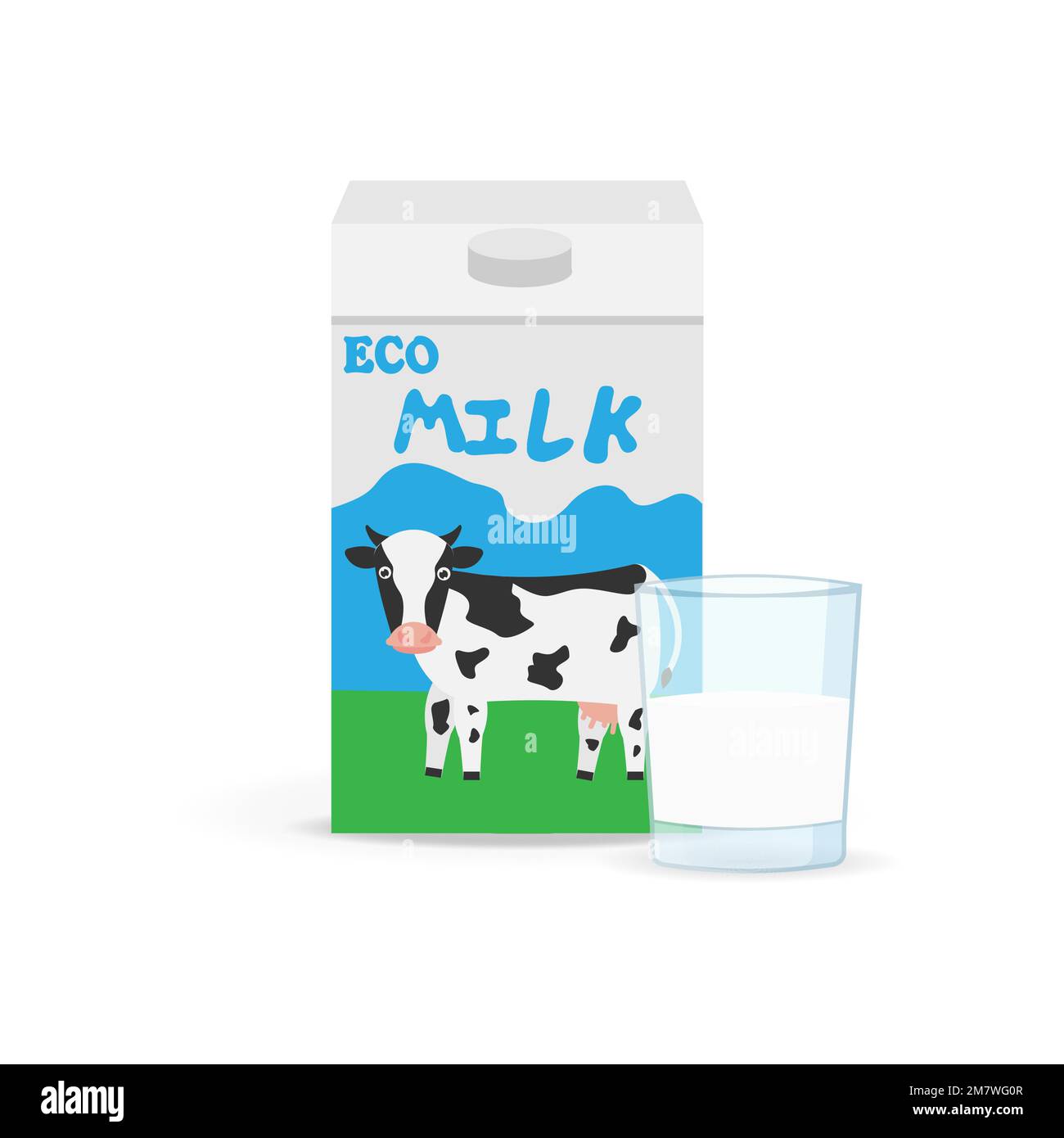Milk packing and a glass of milk isolated on a white background. Vector ...