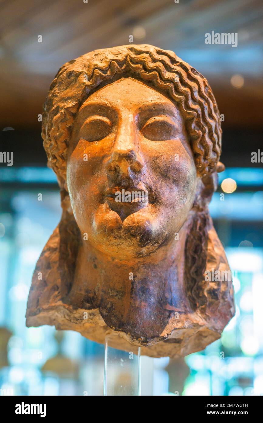 Terracotta head of Kore or Persephone, or perhaps a young woman, circa ...