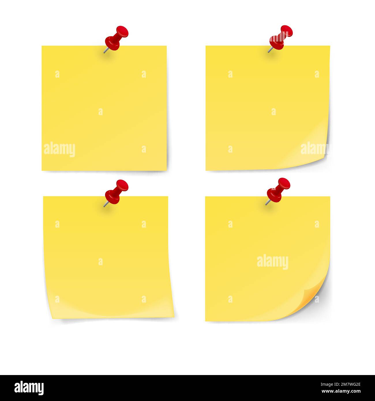 Yellow sticky note with pin clip isolated on white background. Vector ...