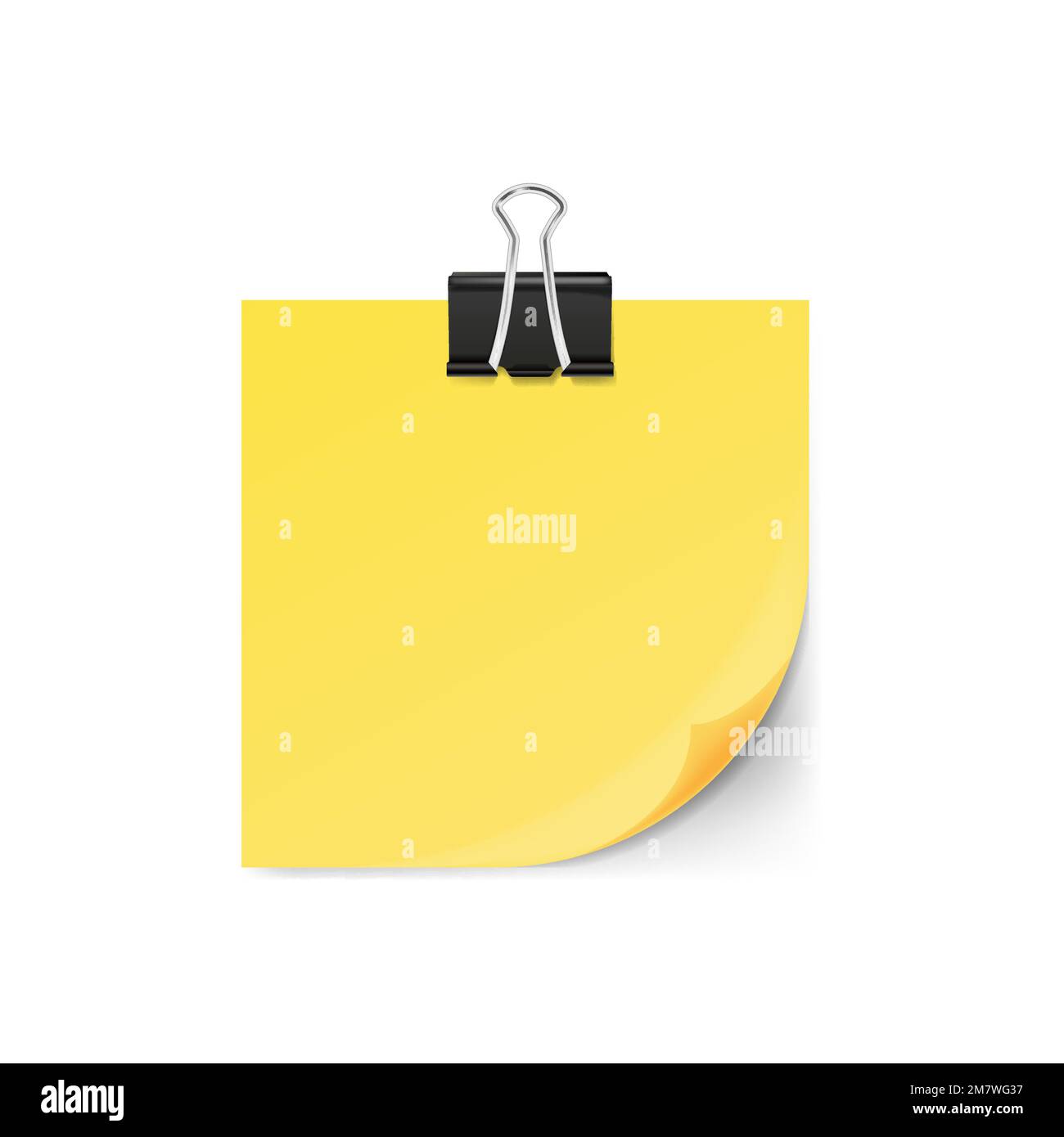 Yellow sticky note with curled corner isolated on white background ...