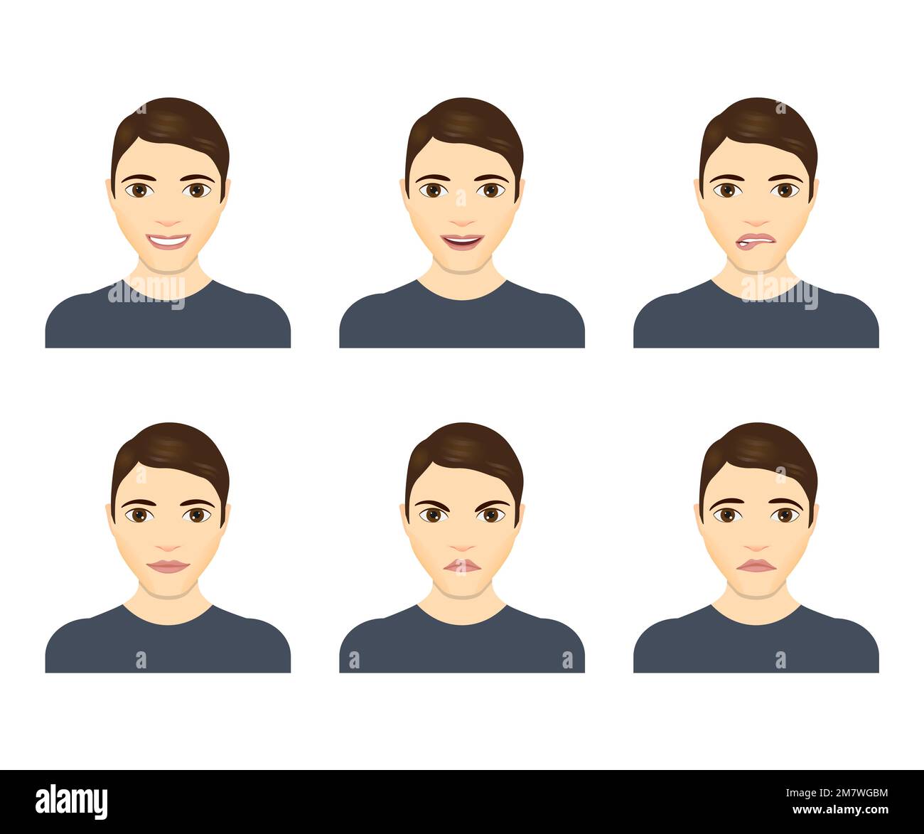 Young man face expressions composite isolated on white background ...