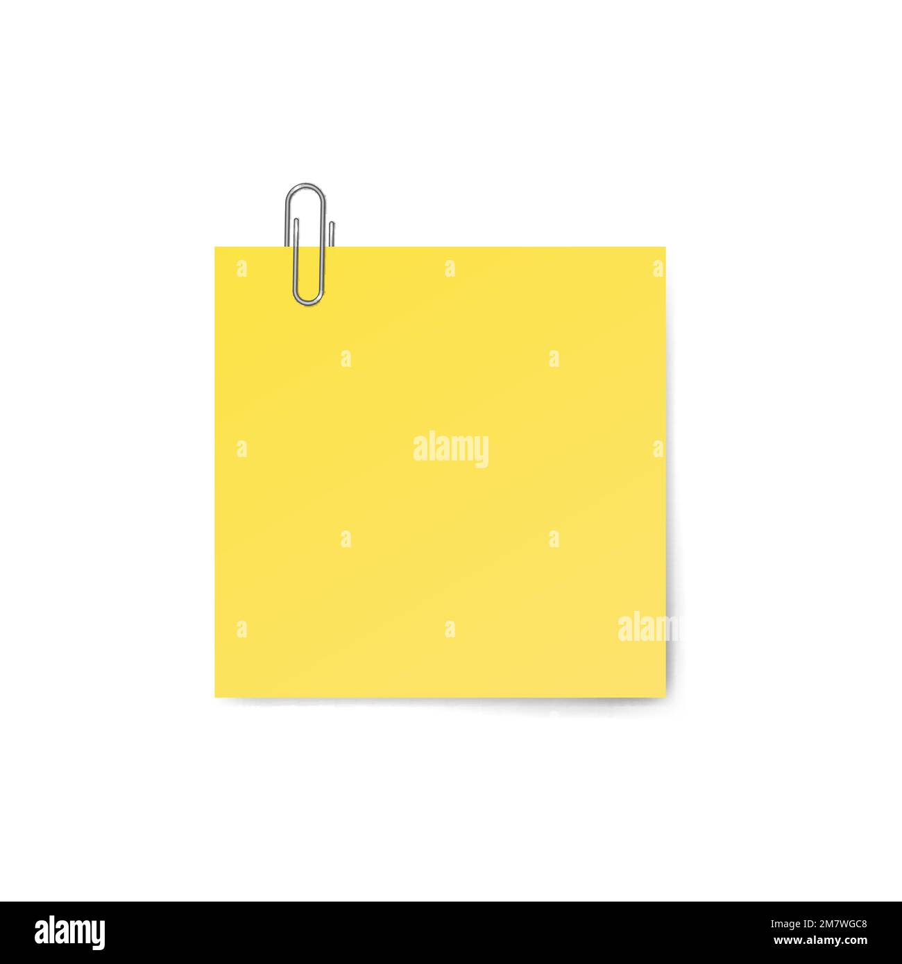 Yellow sticky note with paper clip isolated on white background. Vector ...
