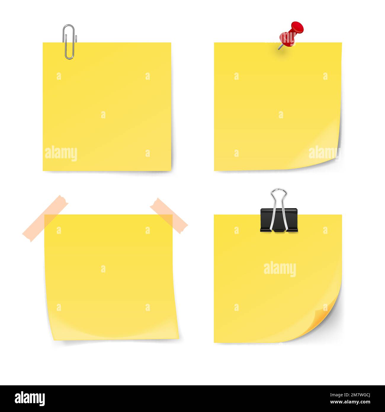 Set of yellow sticky notes isolated on white background. Vector ...
