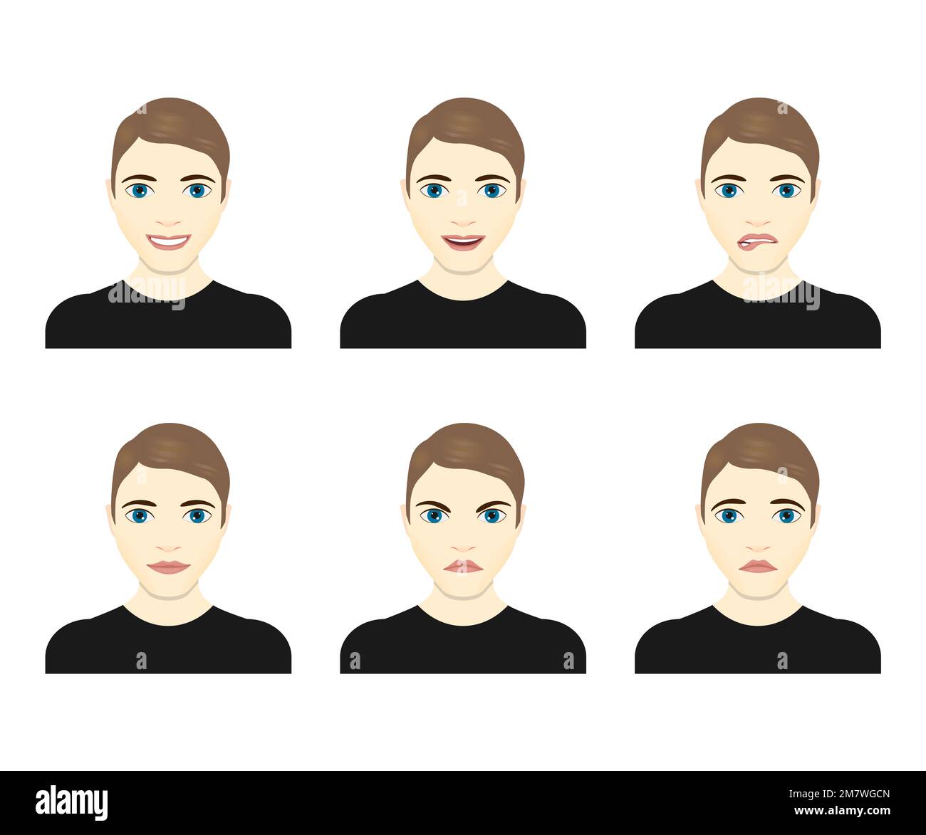 Young man face expressions composite isolated on white background ...