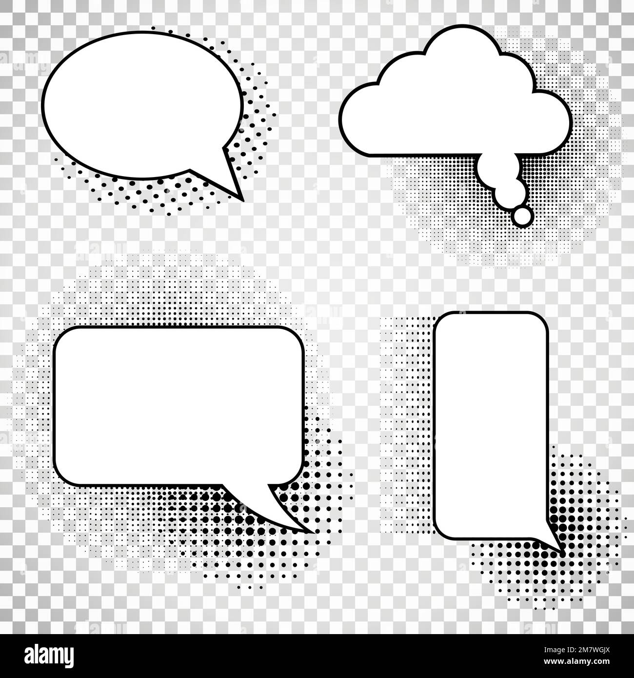 Collection comics speech balloons icons collection on checkered ...