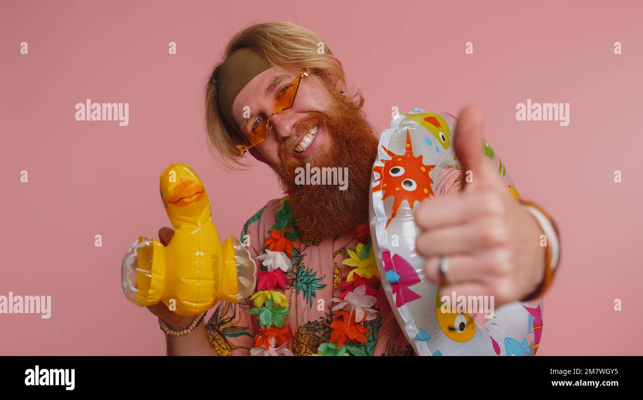 Traveler tourist young hippie man celebrating, dancing fooling with ...