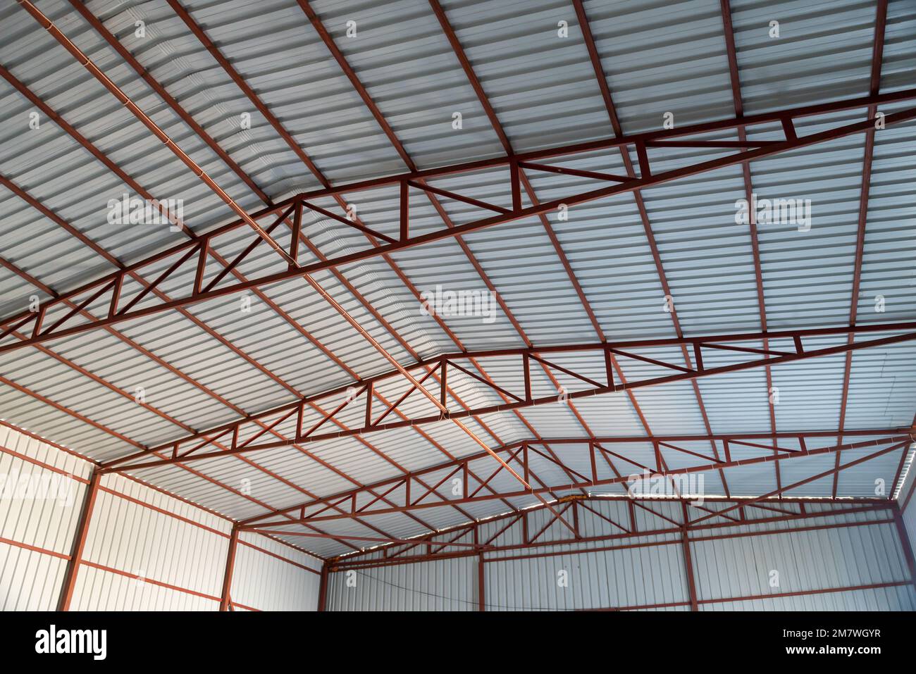 Insulated roof of factory warehouse built with metal construction Stock ...