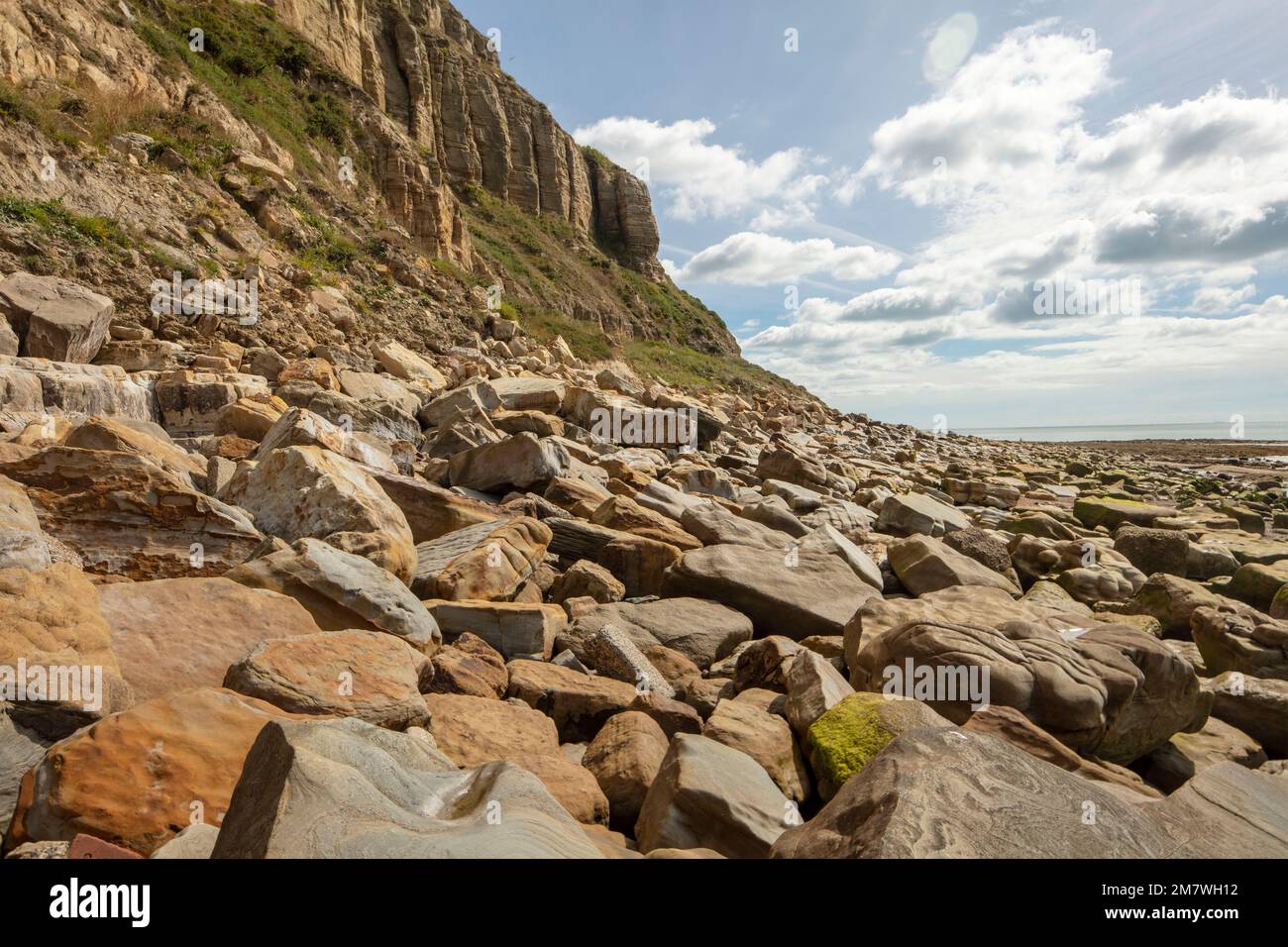 Dramatic tightly framed natural patterns caused by cliff, coastal ...