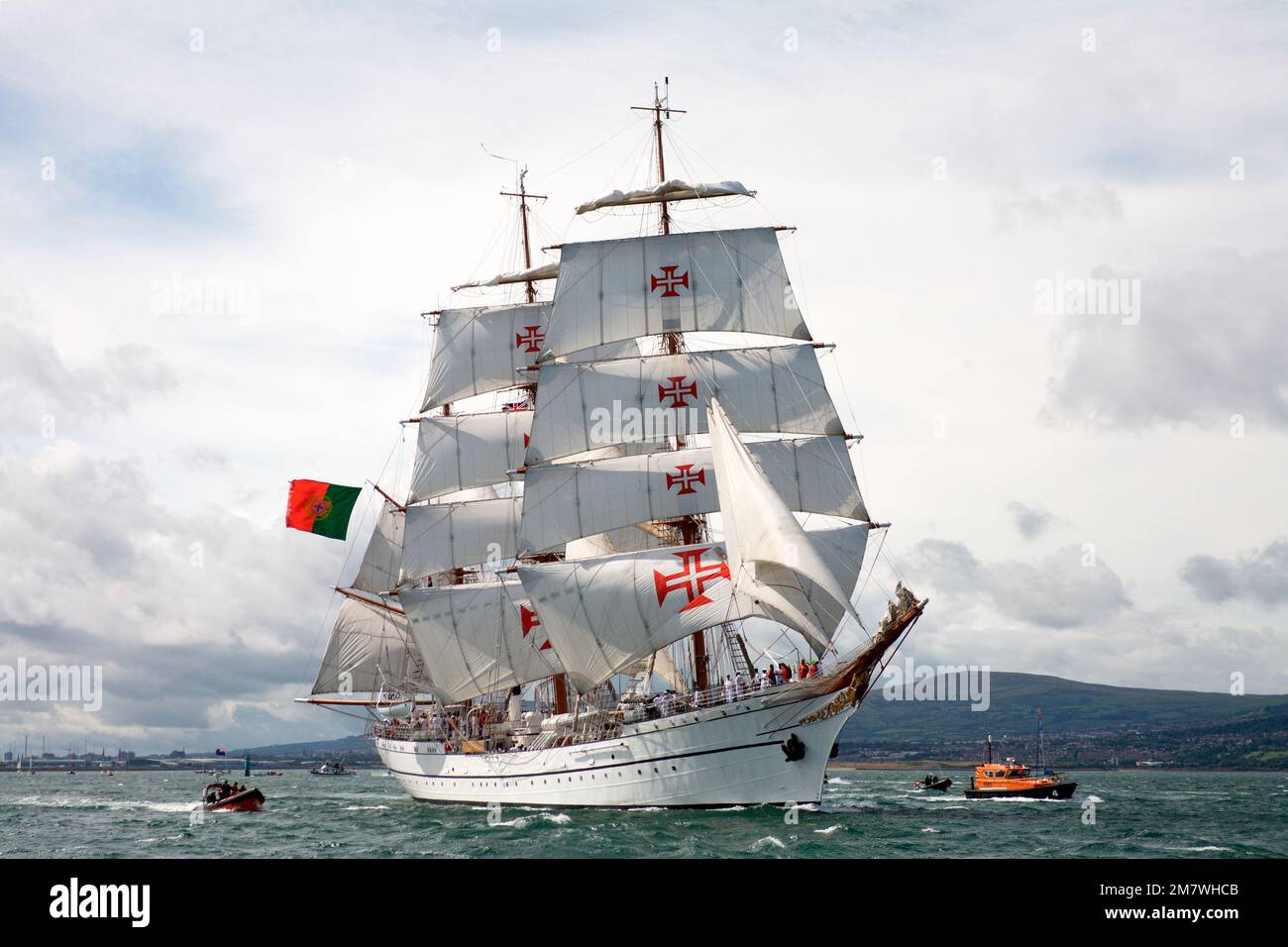 Portuguese Navy tall ship Sagres II, Belfast Lough, 2009 Stock Photo ...