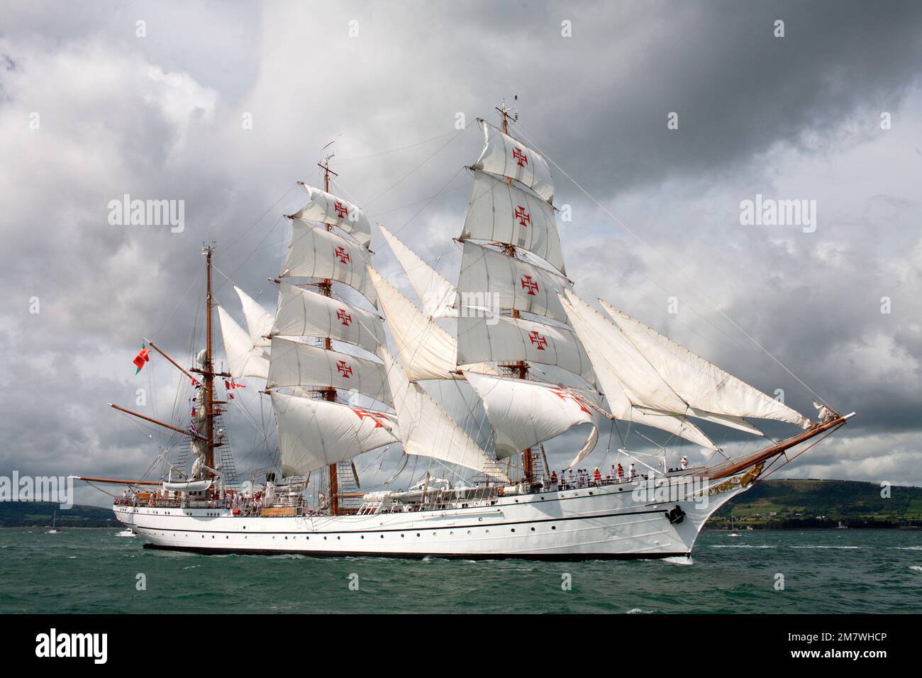 Portuguese Navy tall ship Sagres II, Belfast Lough, 2009 Stock Photo ...