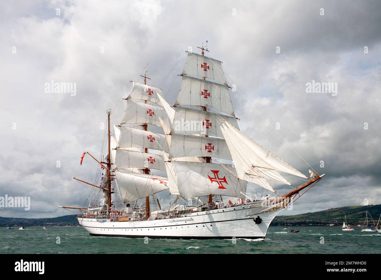 Portuguese Navy tall ship Sagres II, Belfast Lough, 2009 Stock Photo ...