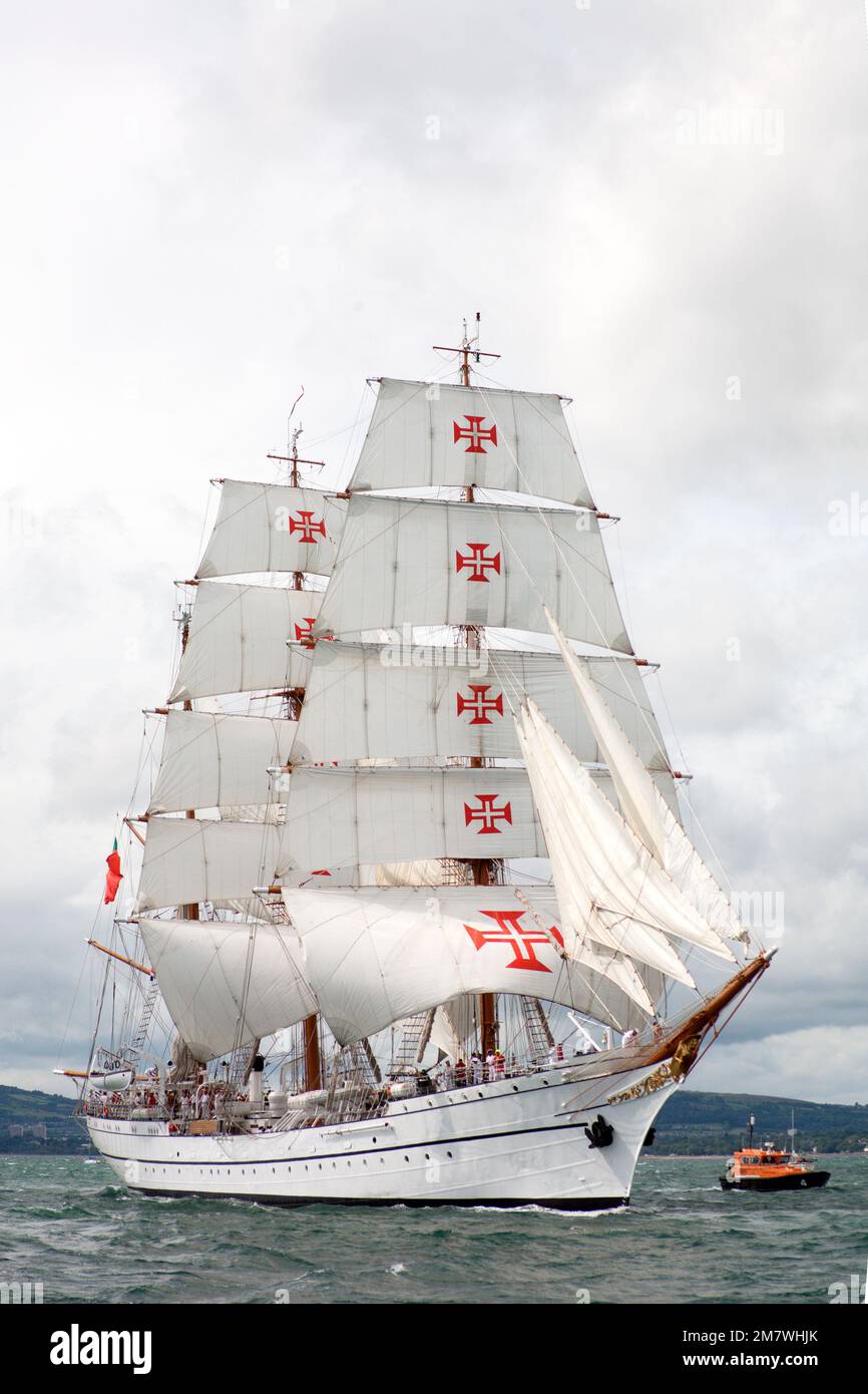 Portuguese Navy tall ship Sagres II, Belfast Lough, 2009 Stock Photo ...
