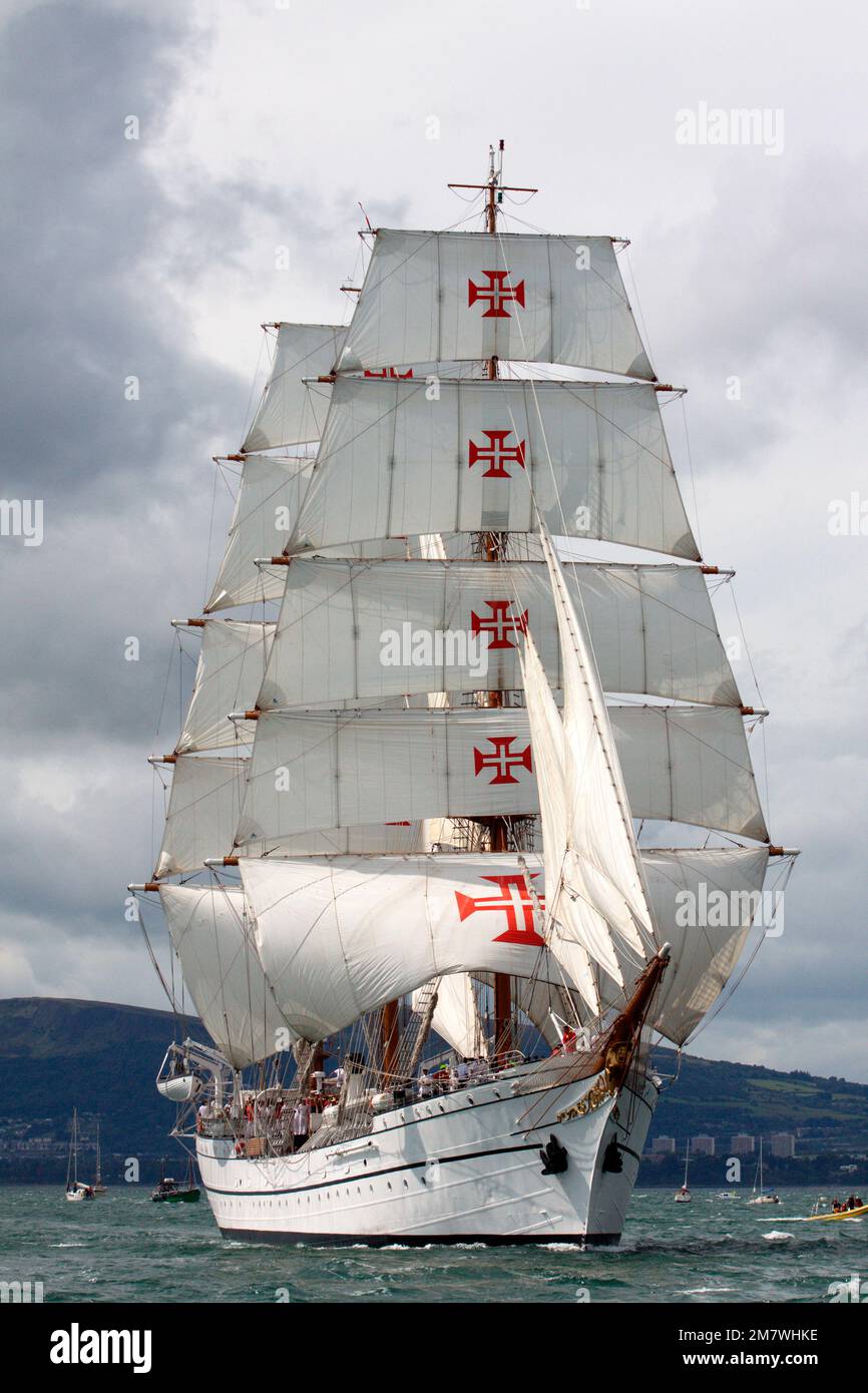 Portuguese Navy tall ship Sagres II, Belfast Lough, 2009 Stock Photo ...