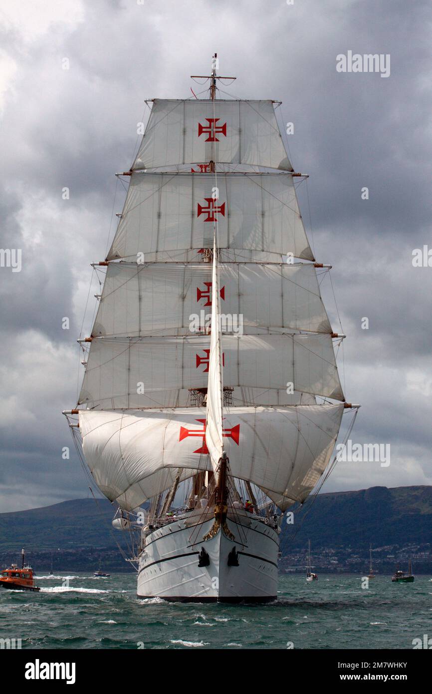 Portuguese Navy tall ship Sagres II, Belfast Lough, 2009 Stock Photo ...
