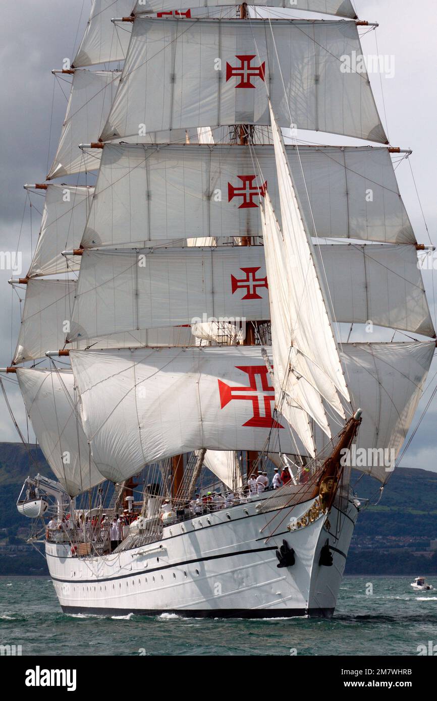 Portuguese Navy tall ship Sagres II, Belfast Lough, 2009 Stock Photo ...