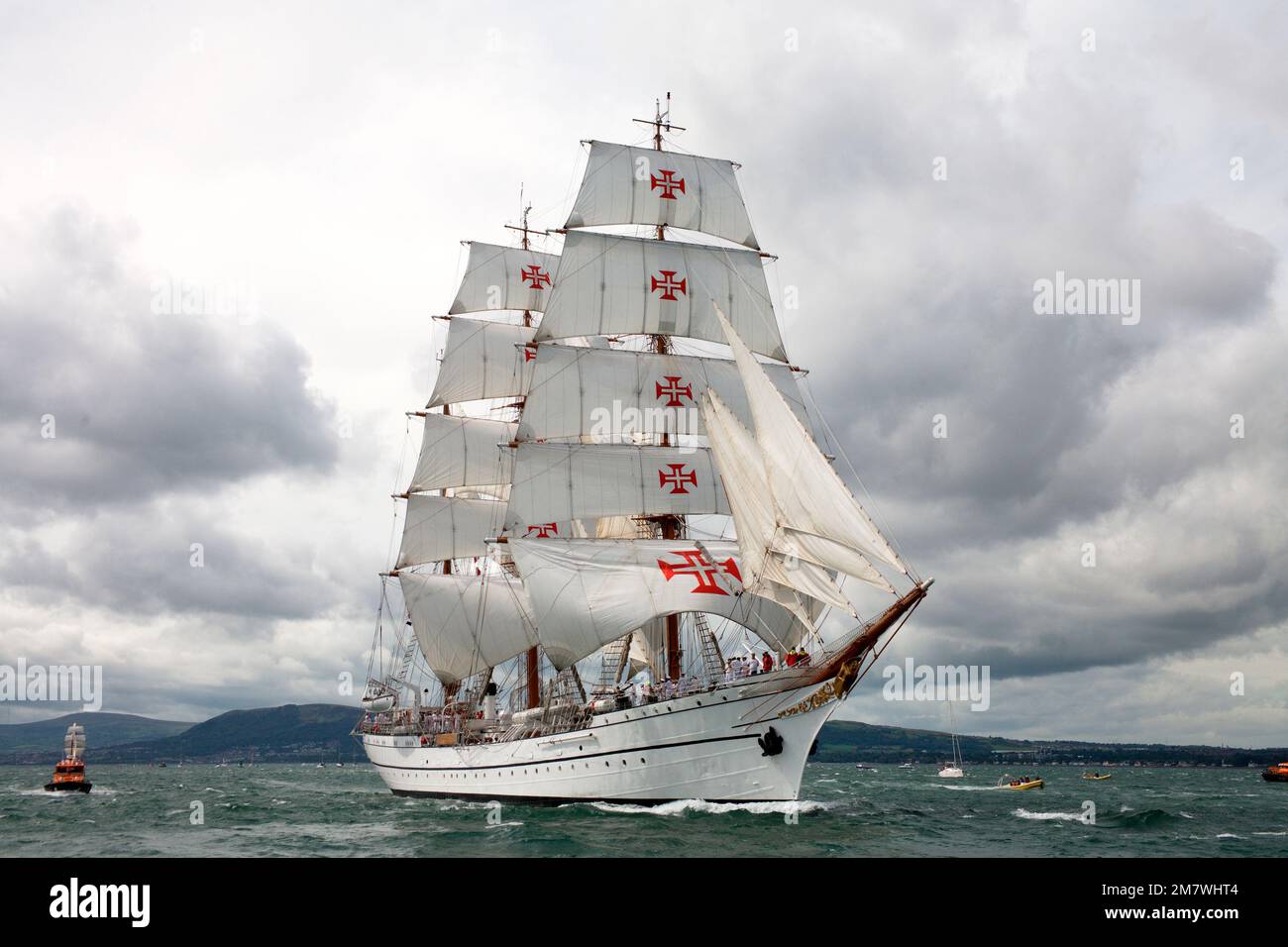 Portuguese Navy tall ship Sagres II, Belfast Lough, 2009 Stock Photo ...
