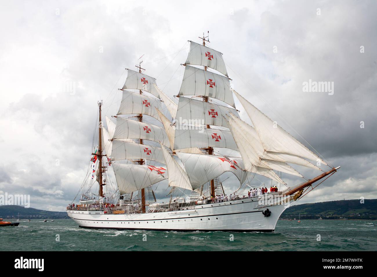 Portuguese Navy tall ship Sagres II, Belfast Lough, 2009 Stock Photo ...