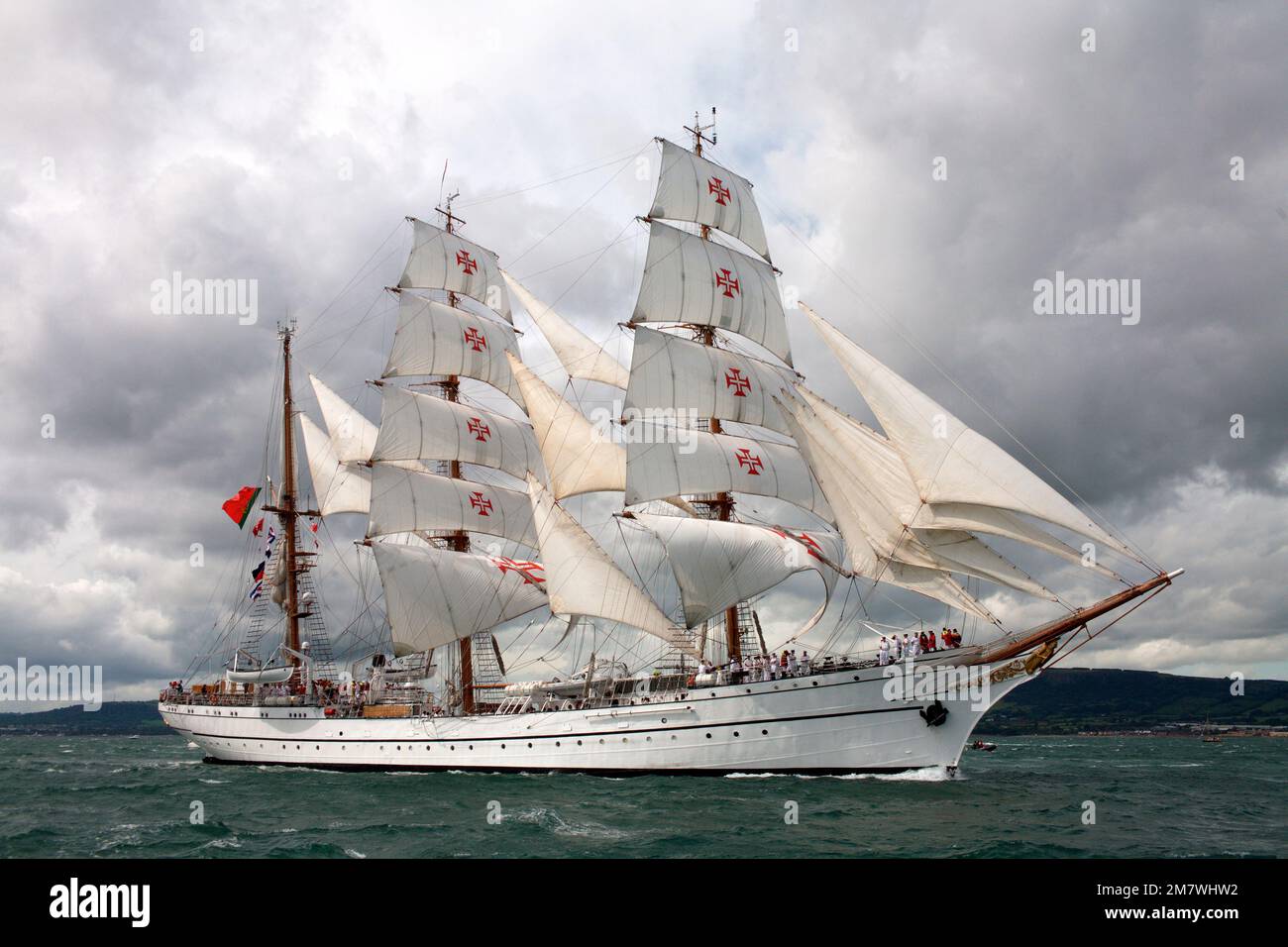 Portuguese Navy tall ship Sagres II, Belfast Lough, 2009 Stock Photo ...