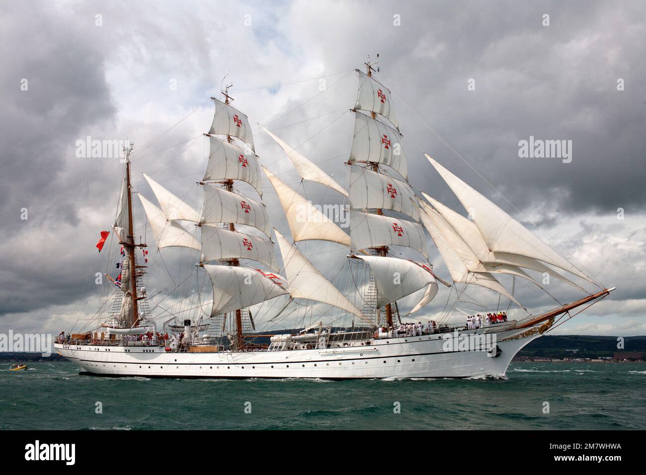Portuguese Navy tall ship Sagres II, Belfast Lough, 2009 Stock Photo ...