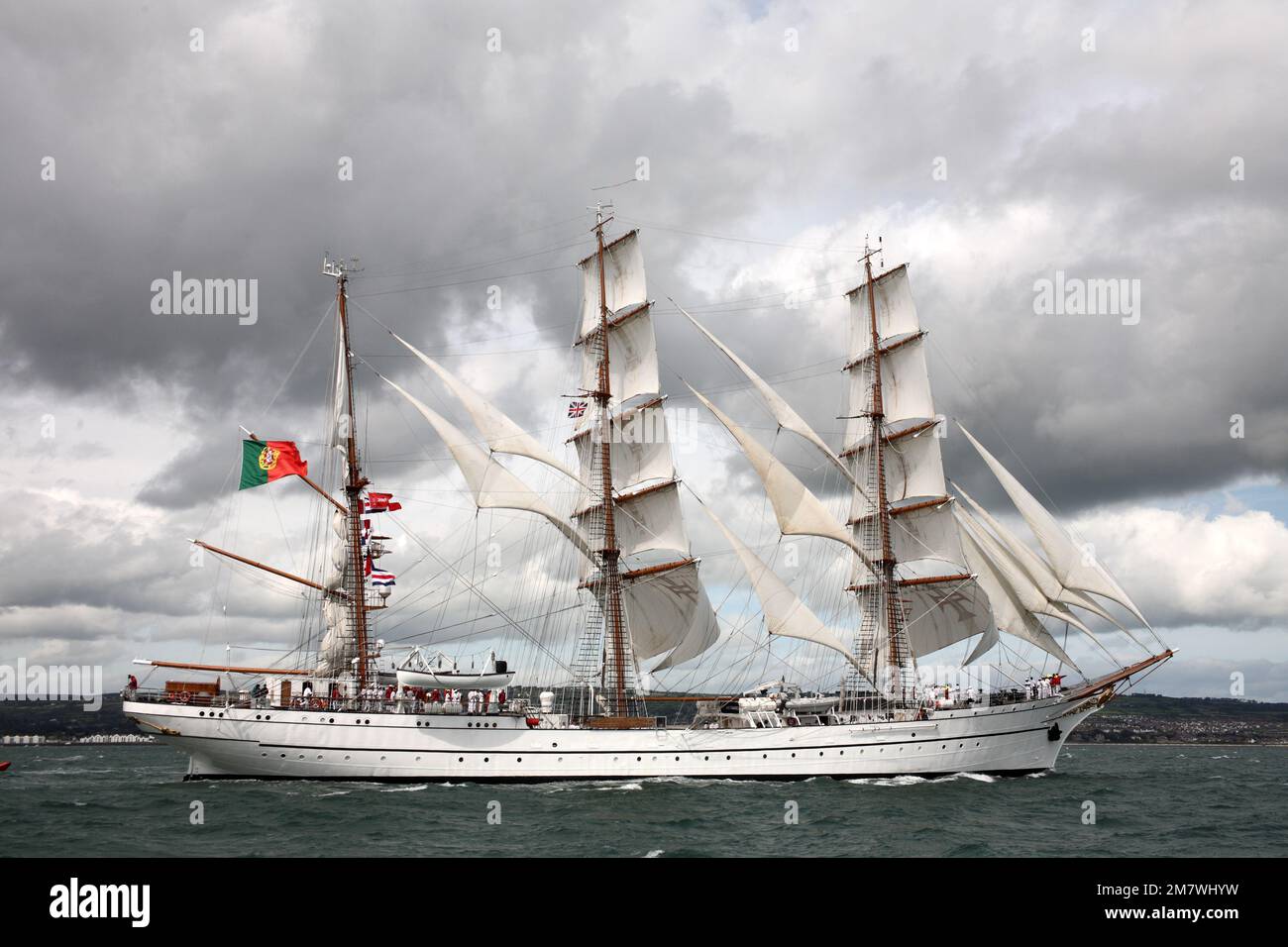 Portuguese Navy tall ship Sagres II, Belfast Lough, 2009 Stock Photo ...