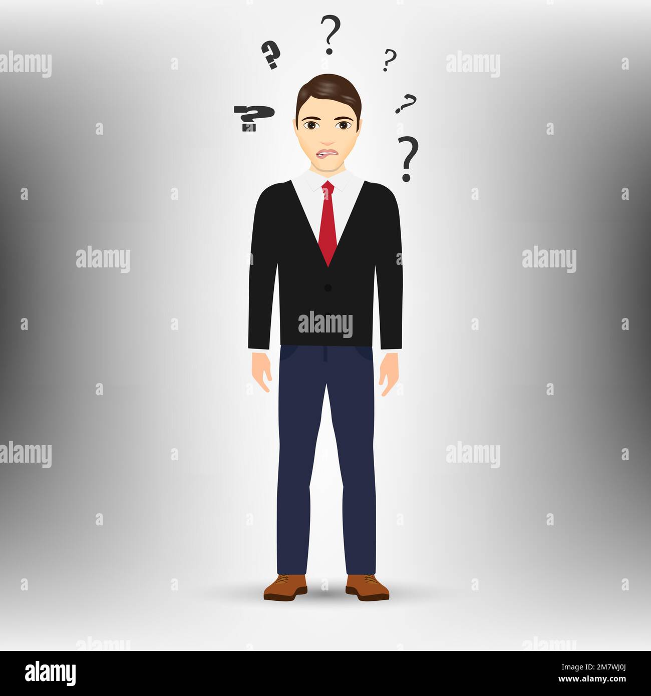 Thinking man with question mark isolated on white background. Vector ...