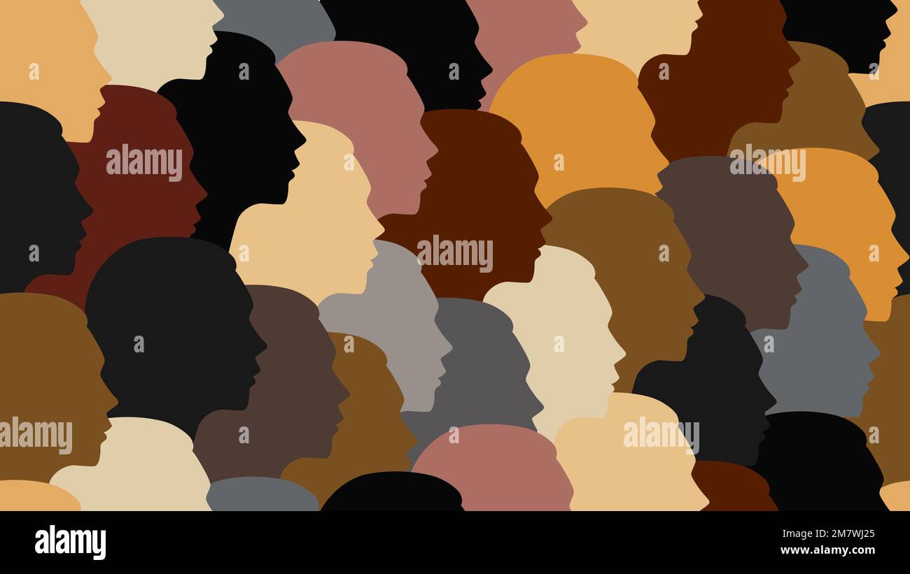 Female beautiful diverse faces, seamless texture. The crowd, a group of ...