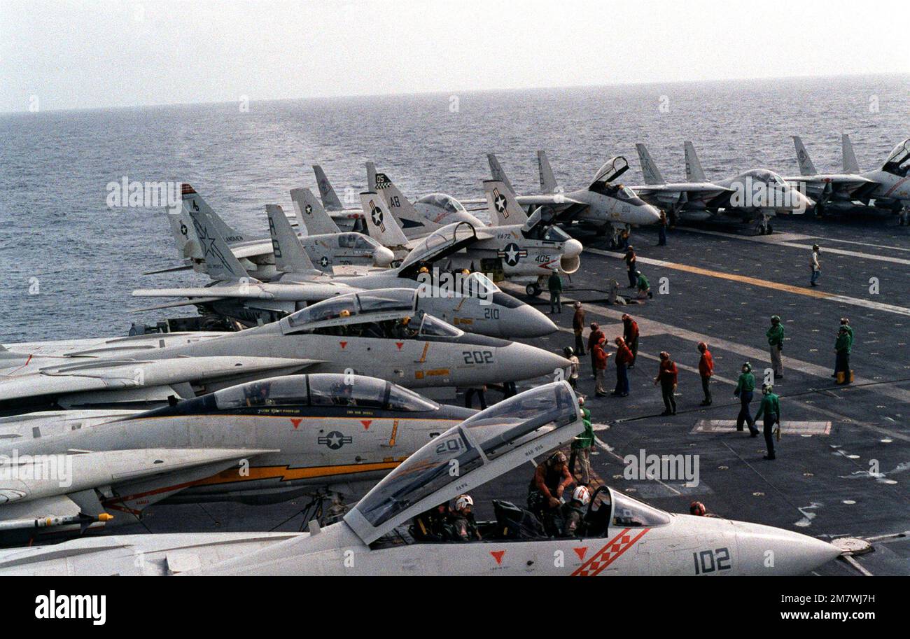 A view of F-14A Tomcat aircraft from Fighter Squadrons 33 (VF-33) and ...