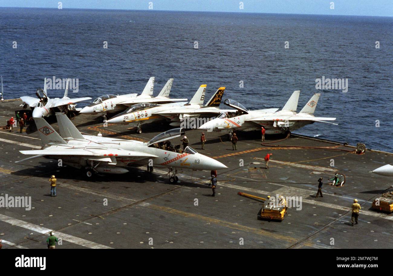 A view of F-14A Tomcat aircraft from Fighter Squadrons 33 (VF-33) and ...