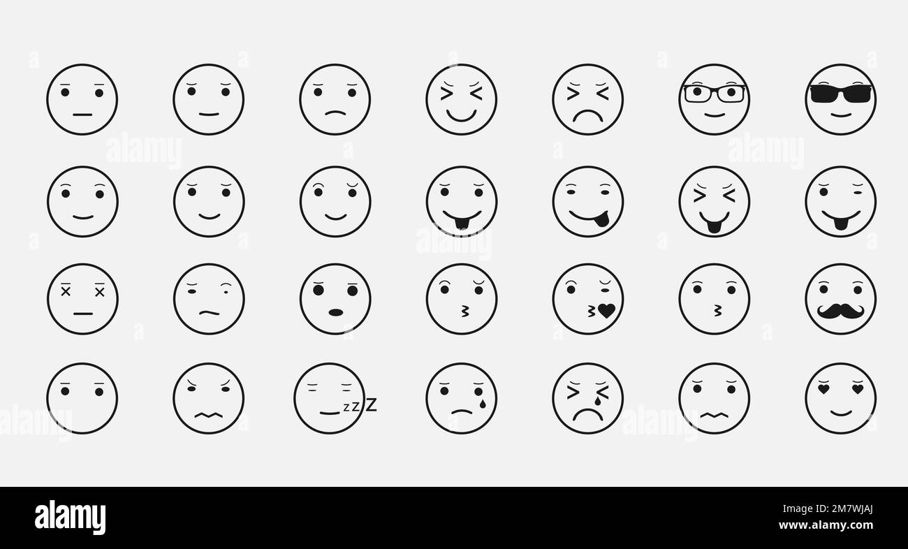 Smiley faces icons. Set of emoticons. Set of emoji isolated on white ...