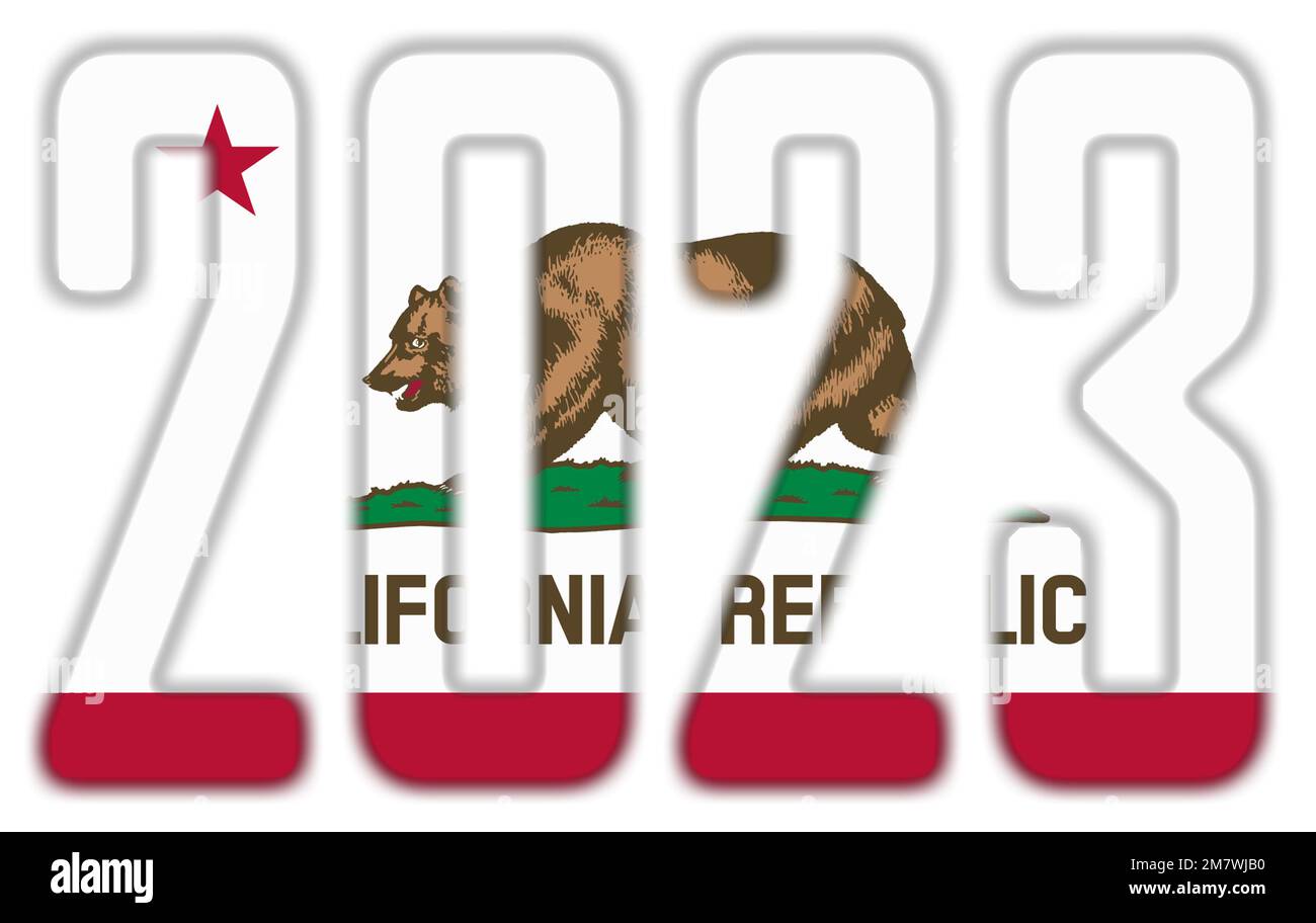 2023, isolated on white - With the flag of the US state of California ...