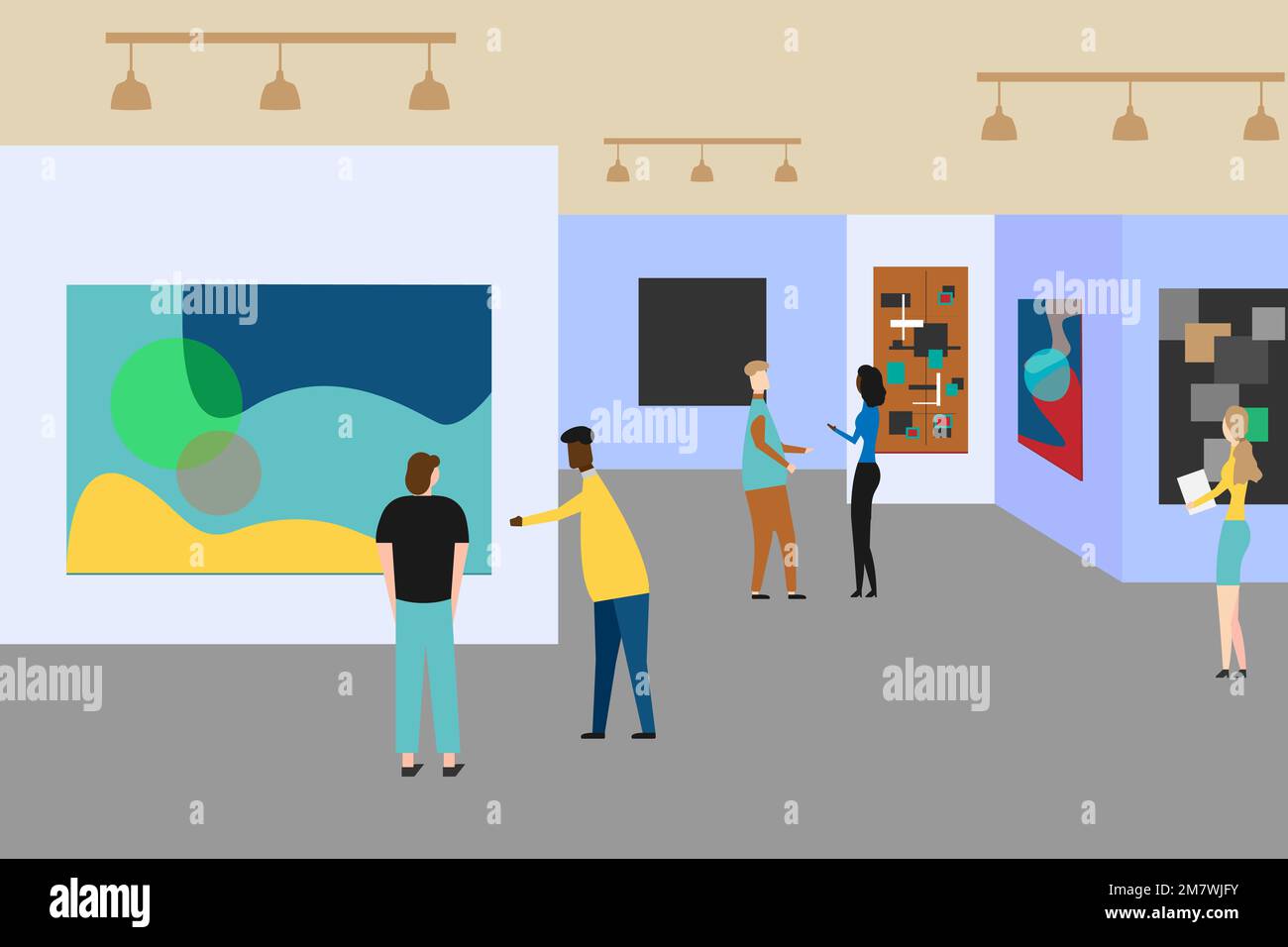 Girl looking at pictures in gallery Stock Vector Images - Alamy