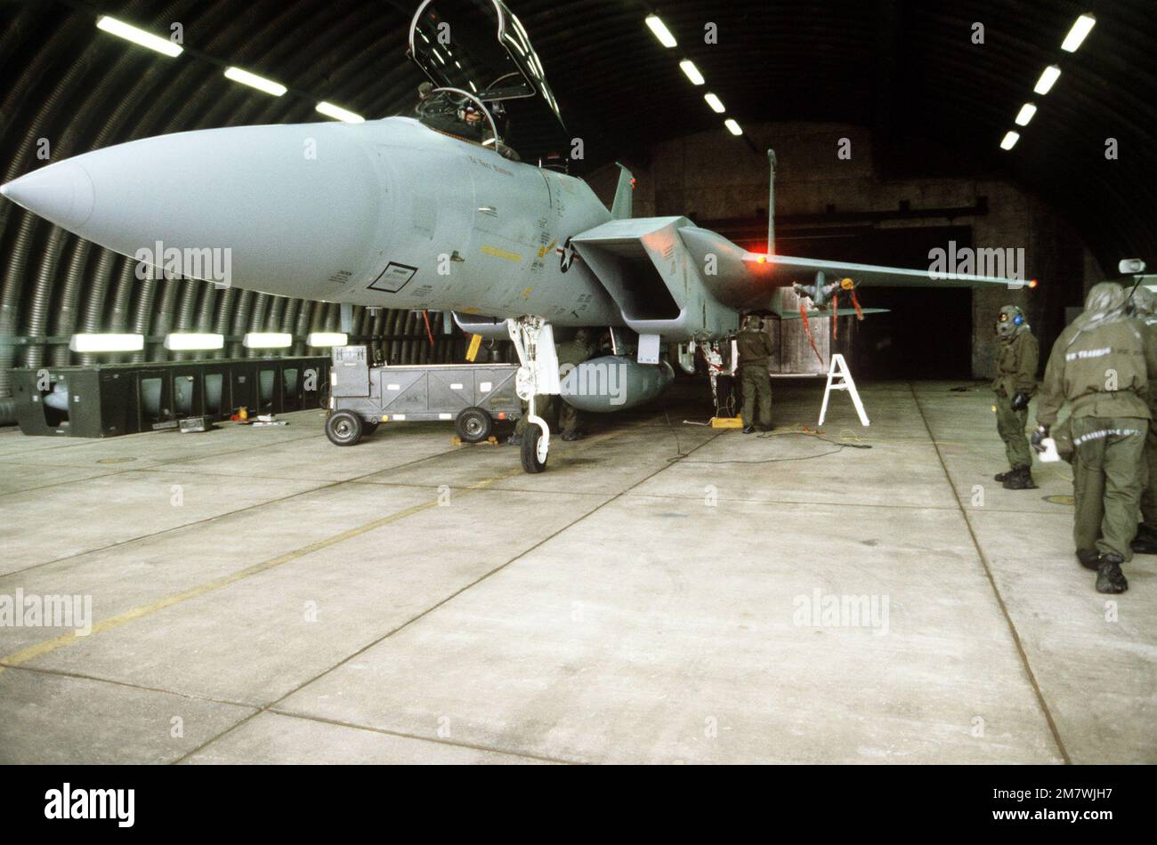 A left front view of an F-15A Eagle aircraft undergoing chemical ...