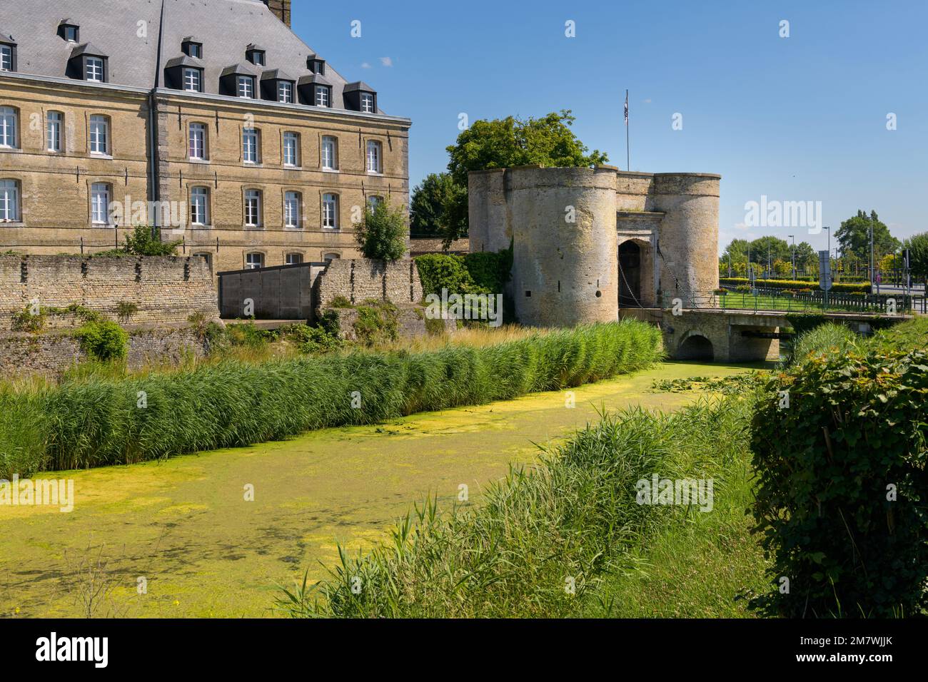 Bergues, France - July 5. 2022: An old city wall with surveillance ...
