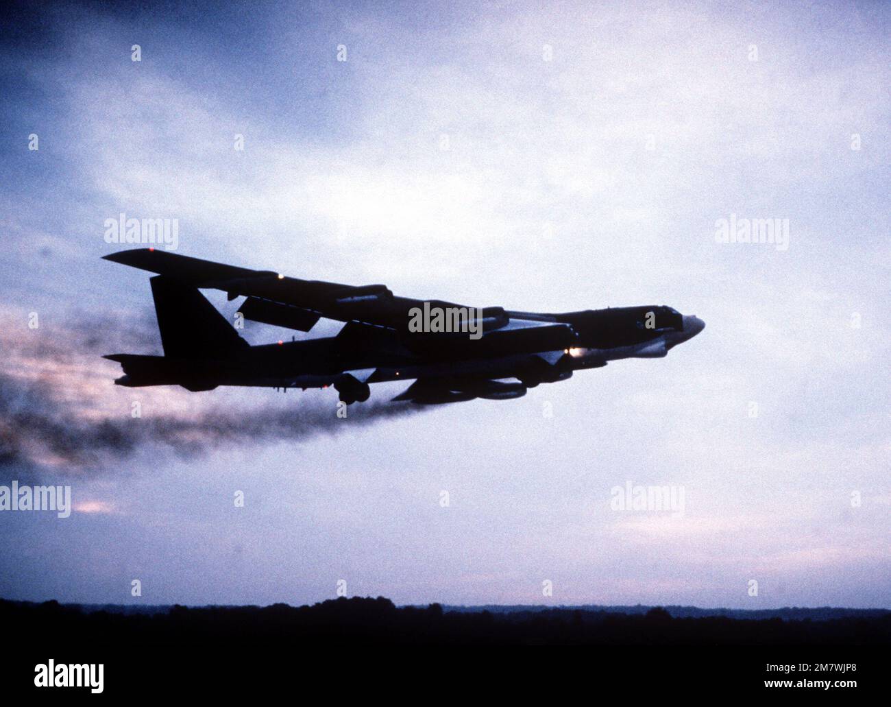 An air-to-air right side view of a B-52G Stratofortress aircraft, one ...