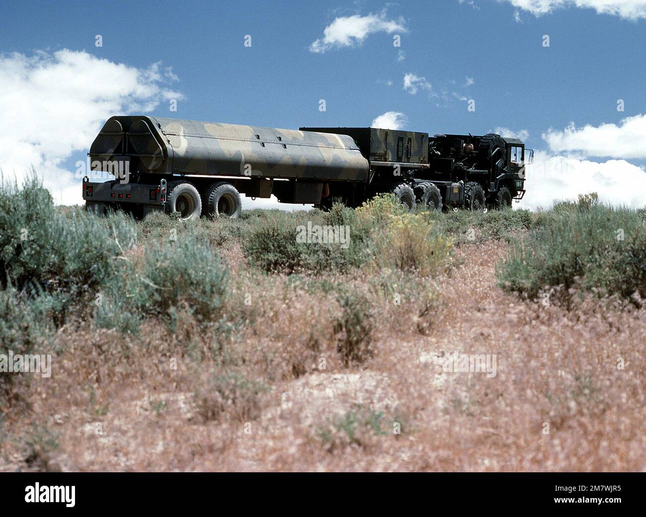 A view of a transporter-erector-launcher in the desert. The Air Force ...