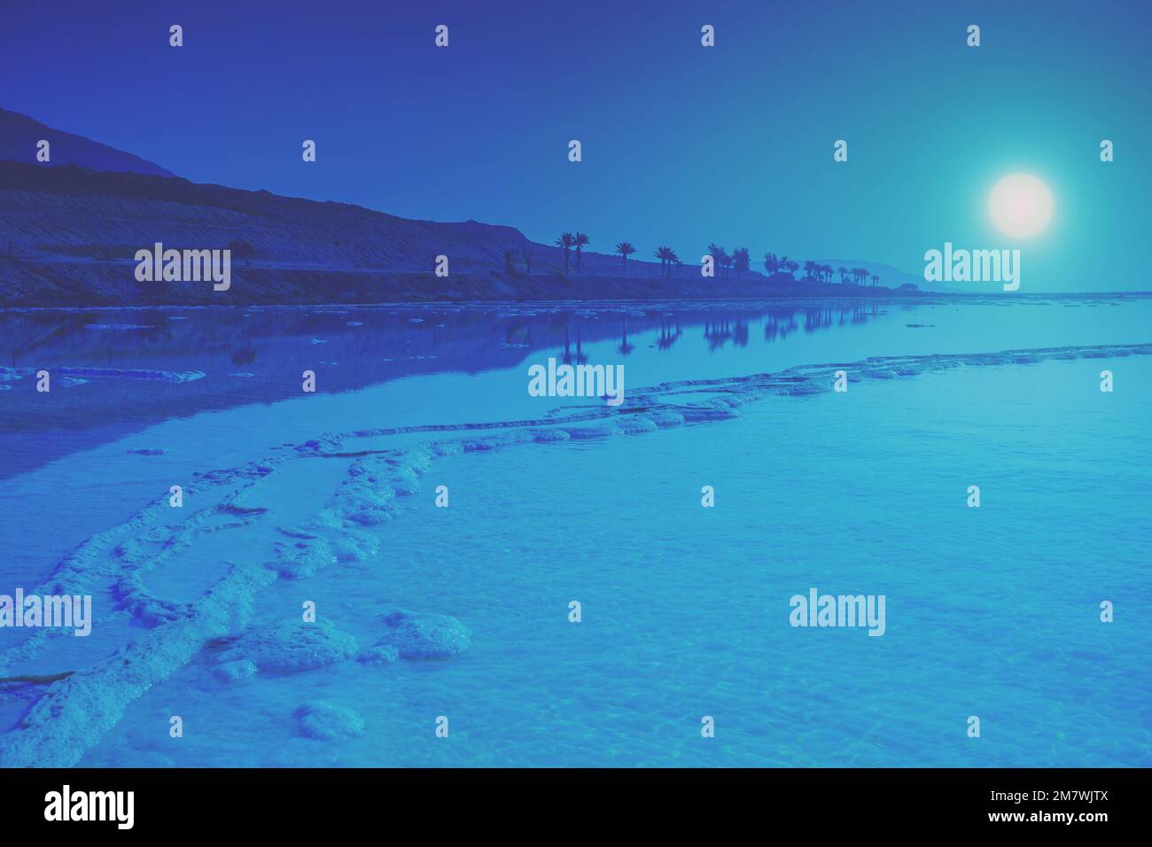 Seascape in dark trendy blue. The Dead Sea at night Stock Photo - Alamy