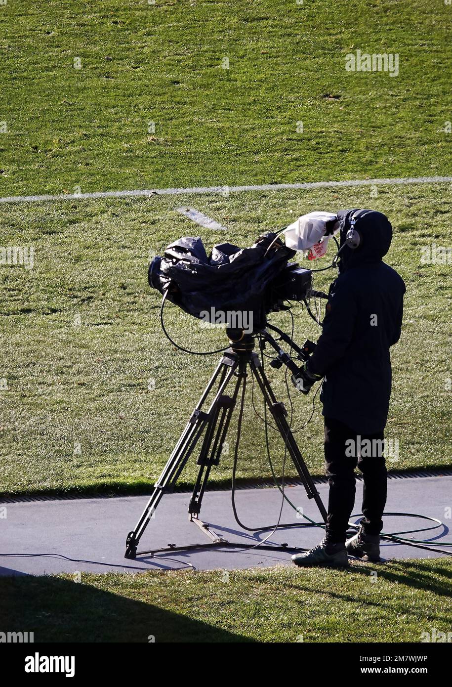 Kiev, Ukraine November 22, 2019: a video cameraman with a large camera ...