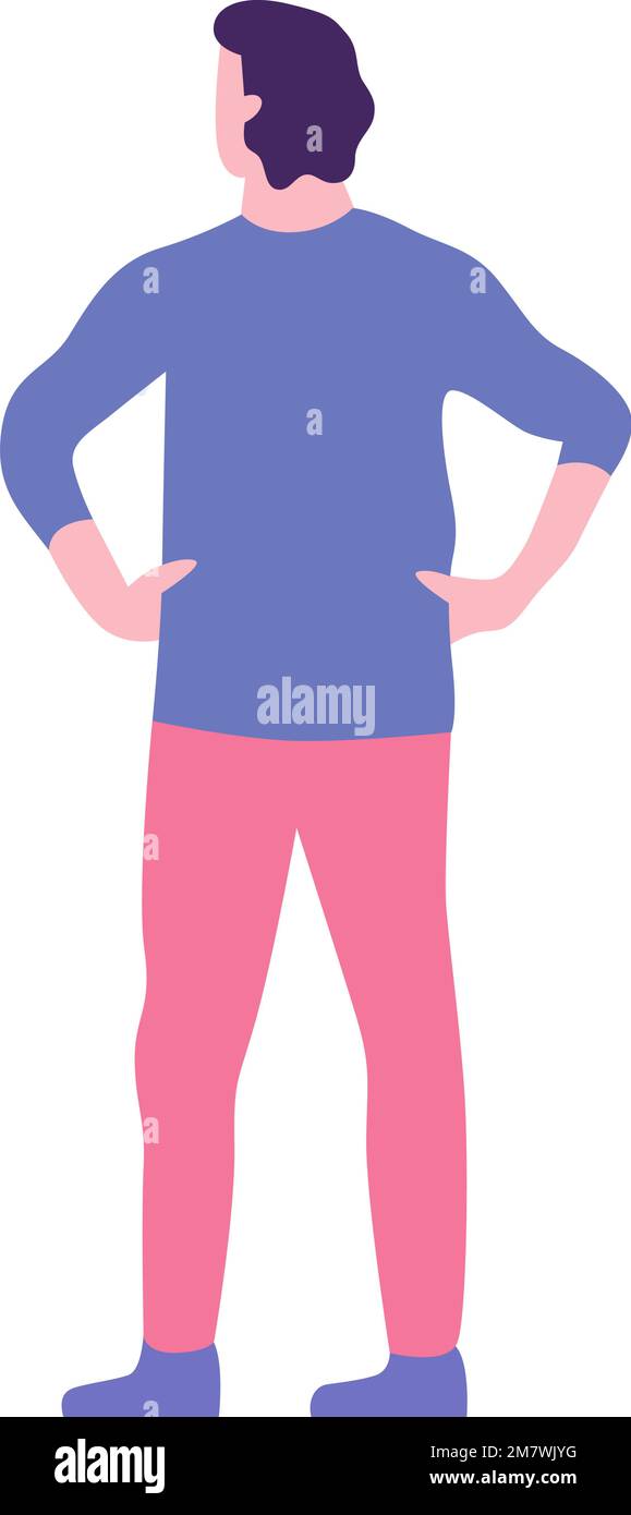 Man standing back side vector icon. Young male person isolated on white ...
