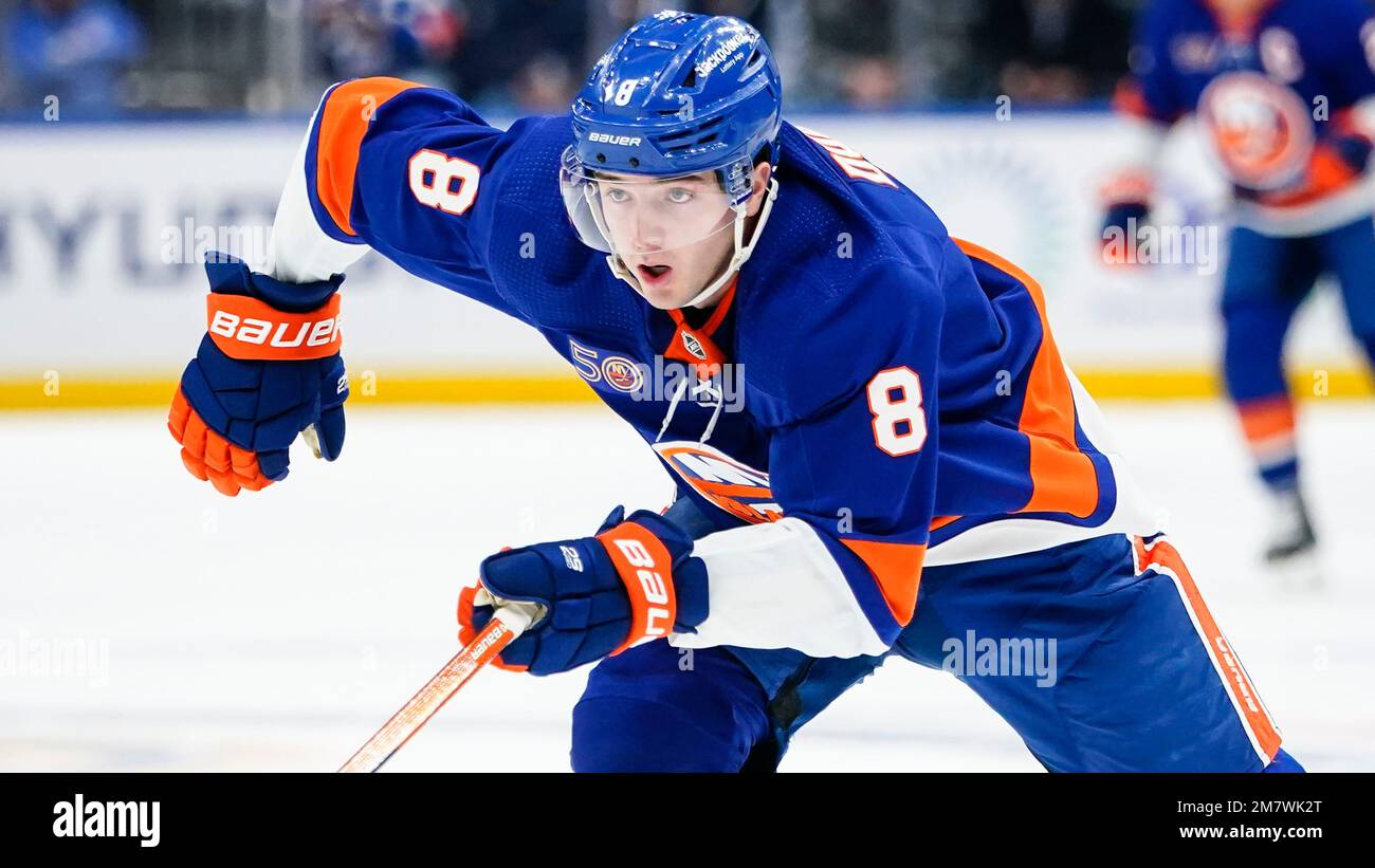 New York Islanders' Noah Dobson (8) during the first period of an NHL ...