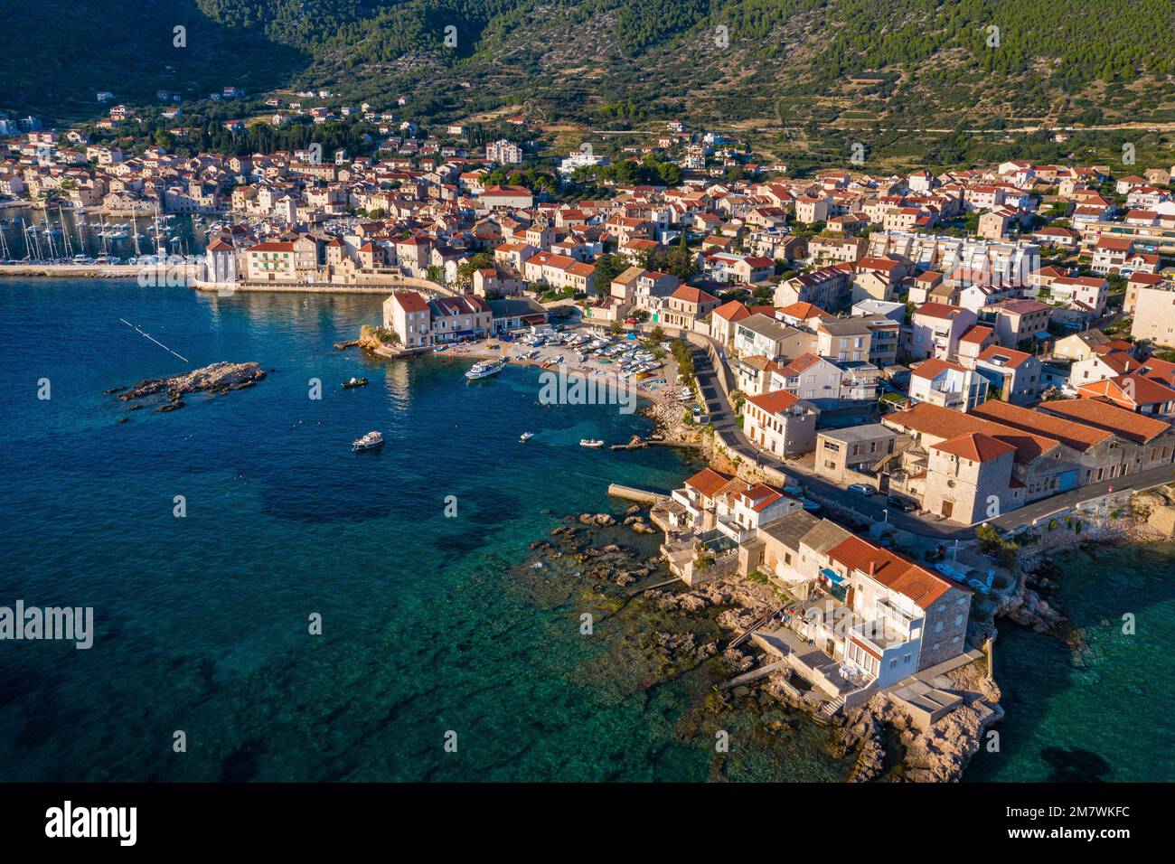 Komiza town vis island croatia dalmatian coast village hi-res stock ...