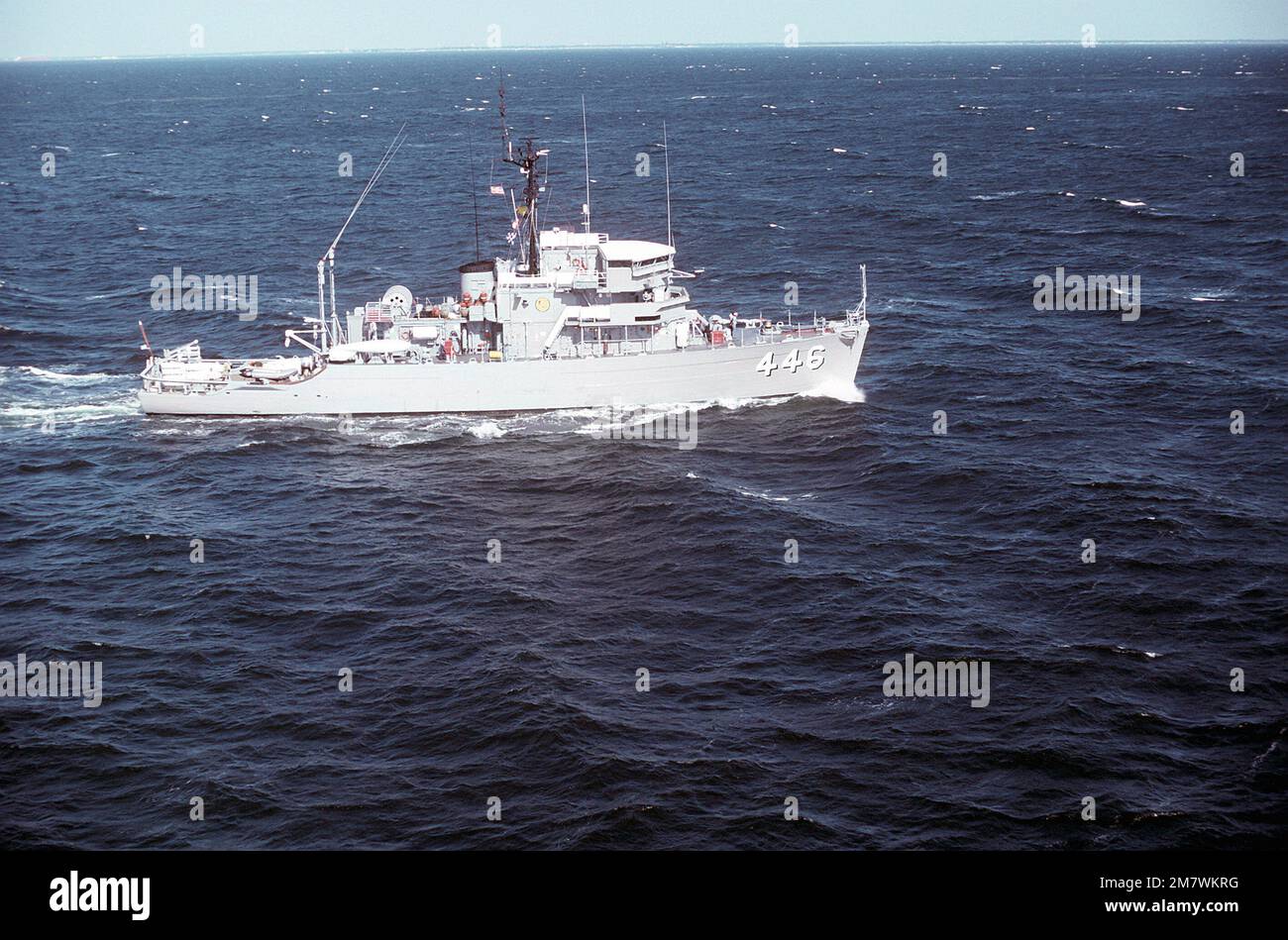 An aerial starboard beam view of the ocean minesweeper USS FORTIFY (MSO ...