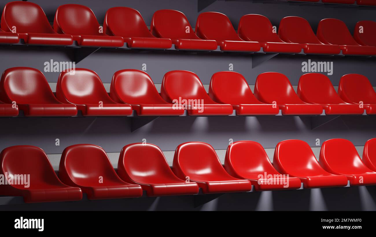 Stadium or venue tier with red plastic seats. 3D rendering Stock Photo ...