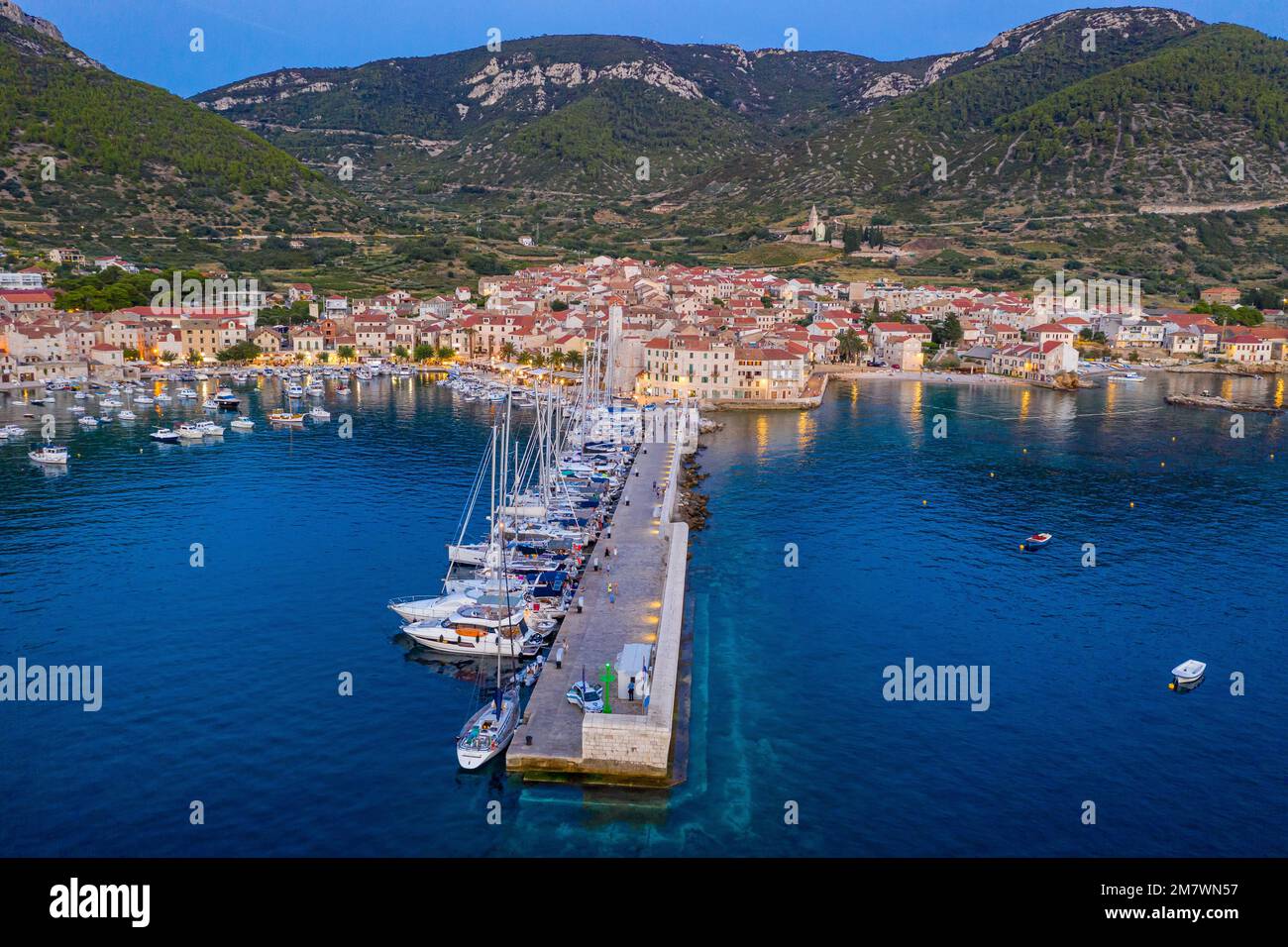 Komiza town vis island croatia dalmatian coast village hi-res stock ...