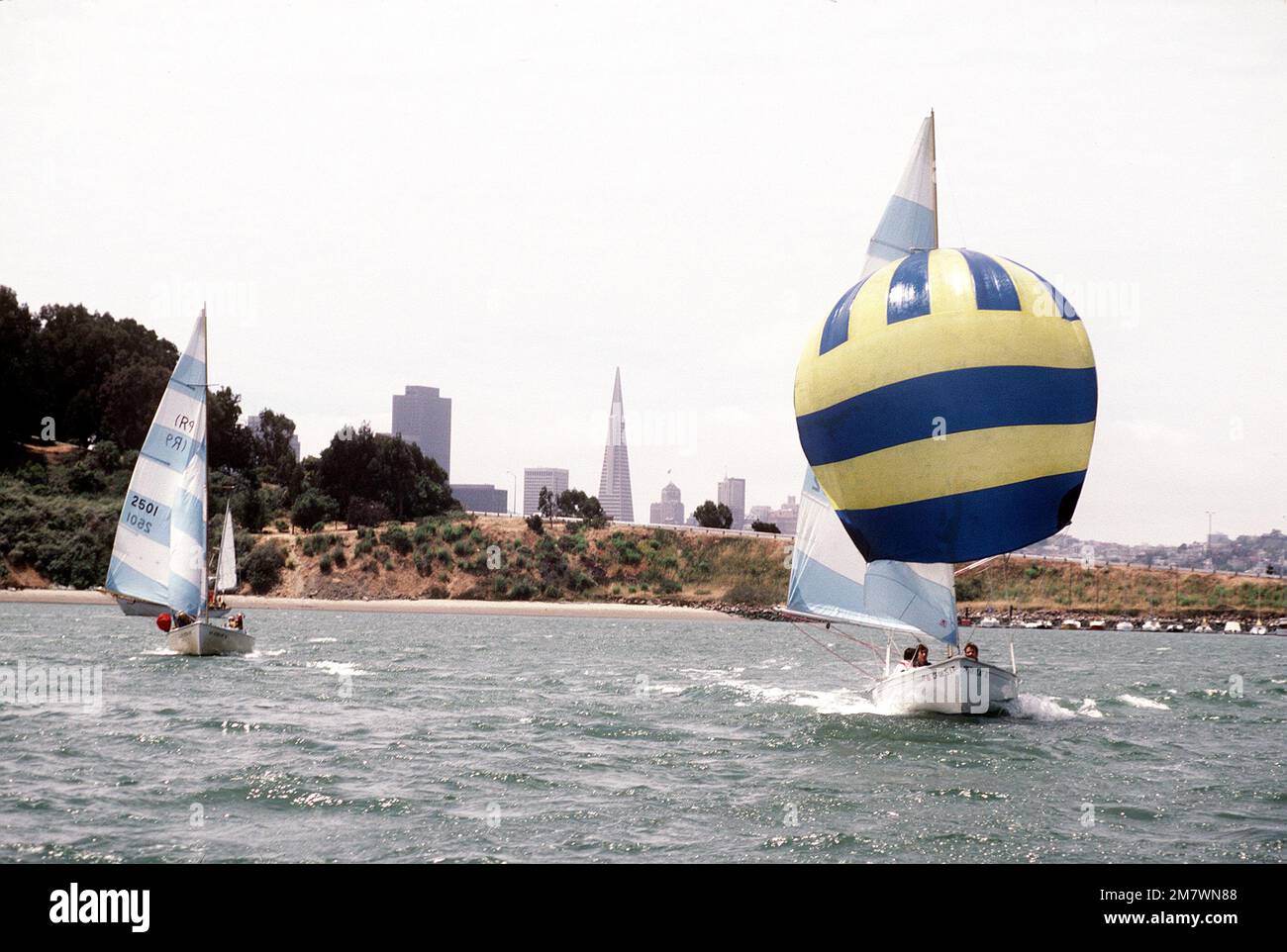 Two sail boats complete against each other during the Treasure Island ...