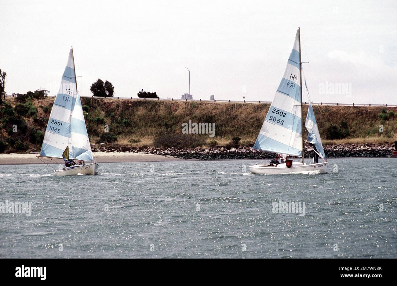 Two sail boats take part in the Treasure Island Yacht Club sailing ...