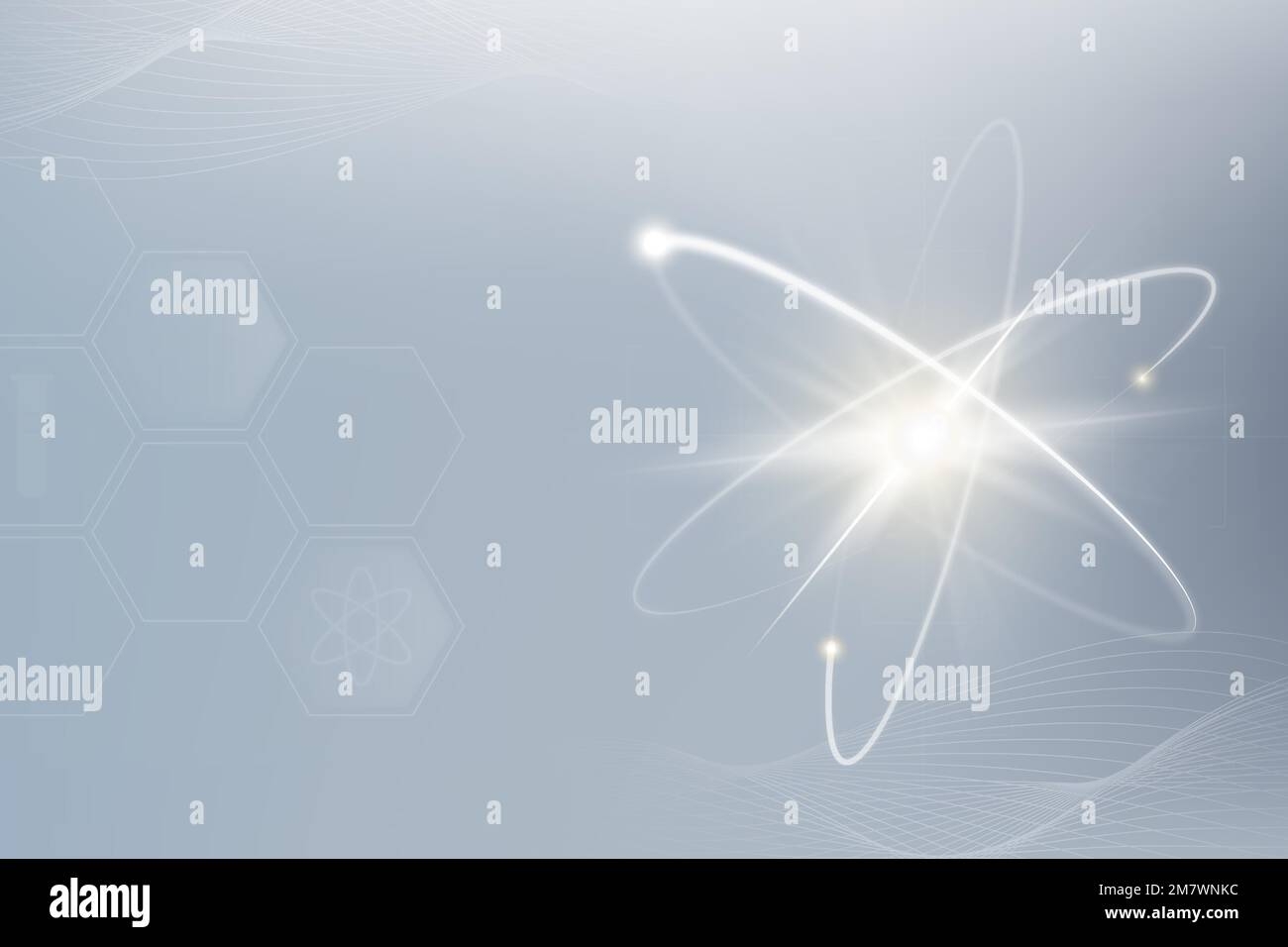 Atomic science technology background vector border in gray neon style ...