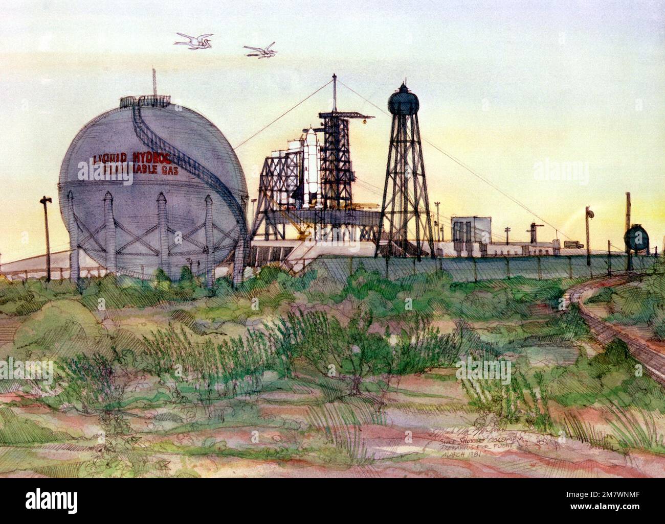 Artwork: "Space Shuttle Columbia Preparing for Flight," March 1981 ...