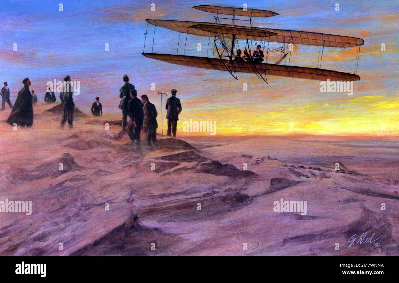 Artwork: "Wright B-1 Plane at Kitty Hawk, " 1907, - Artist: Guy Deel ...
