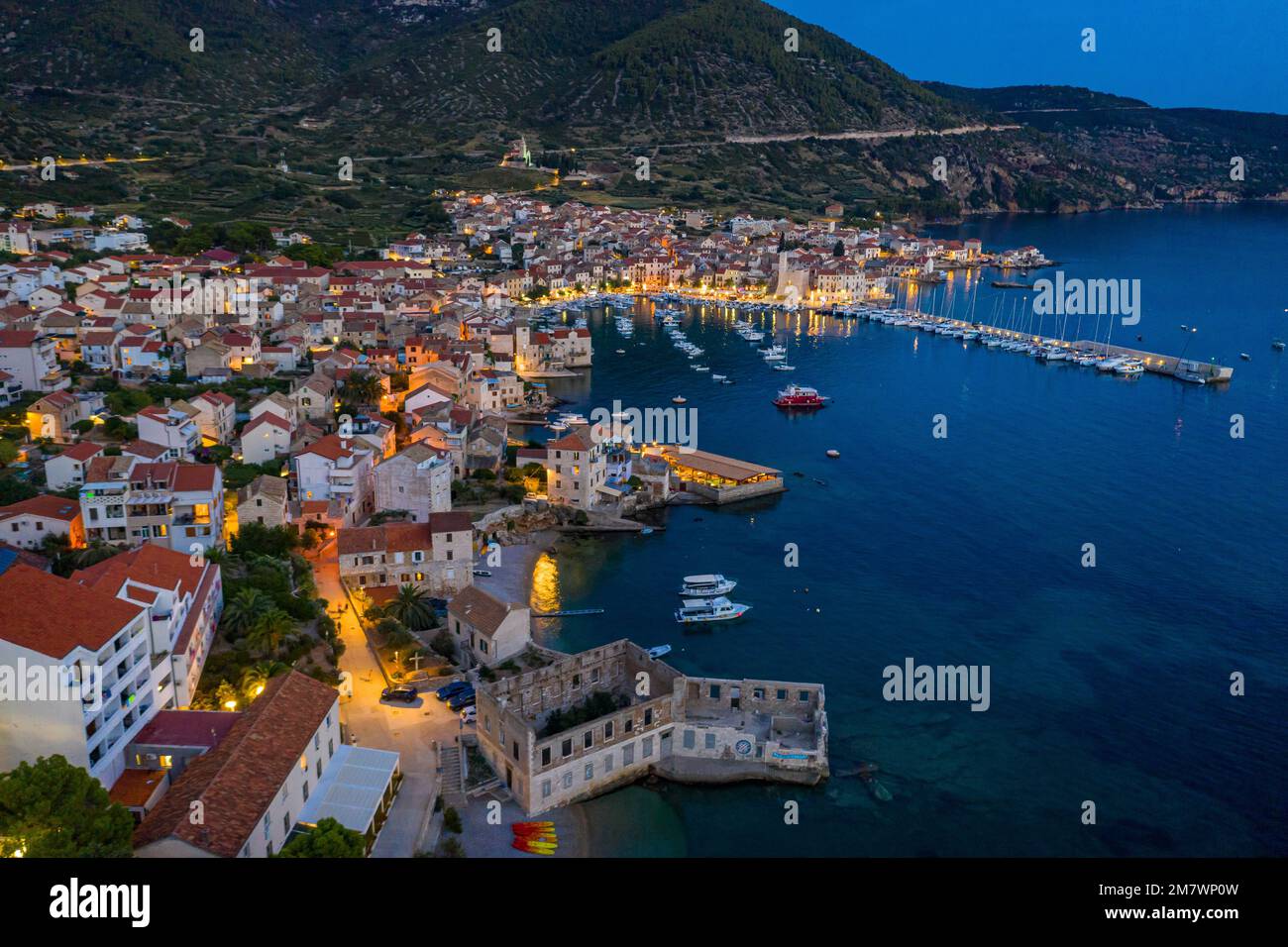 Komiza town vis island croatia dalmatian coast village hi-res stock ...